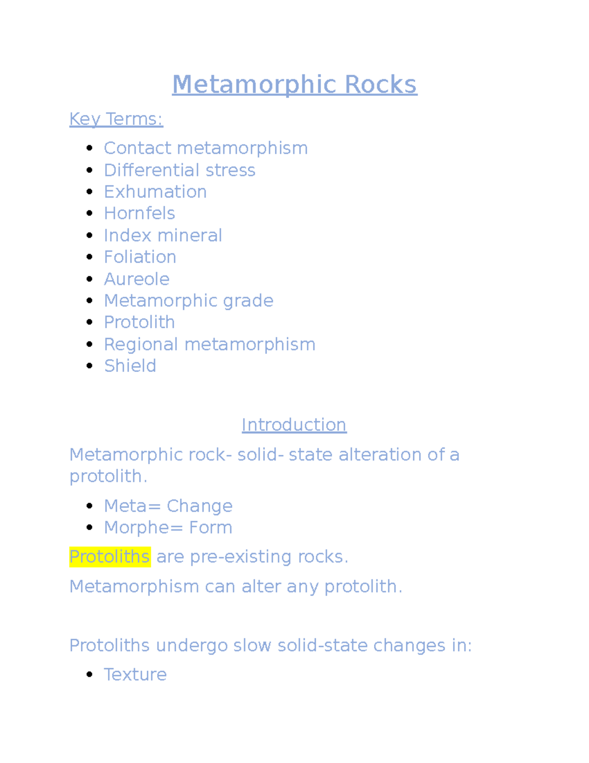 Metamorphic Rocks - Metamorphic Rocks Key Terms: Contact metamorphism ...