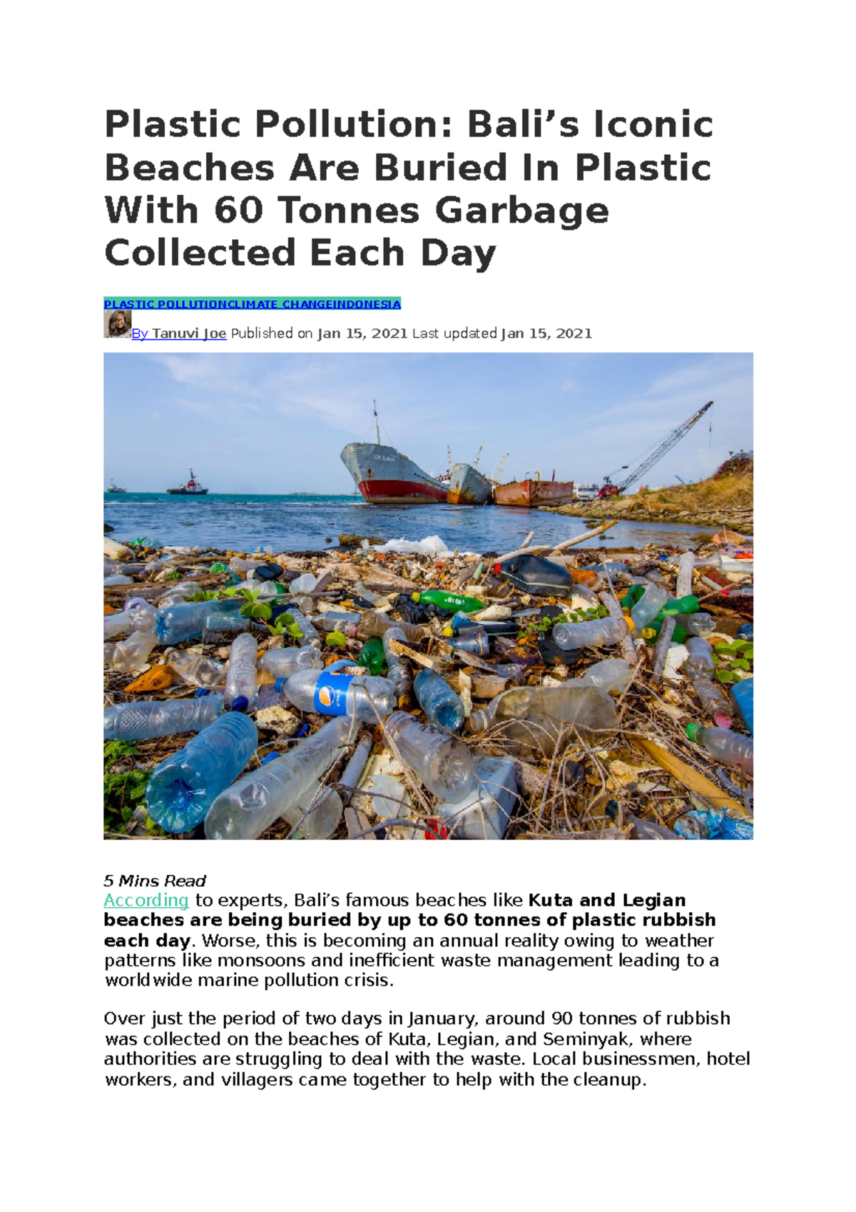 How to manage Pollution in Bali - Plastic Pollution: Bali’s Iconic ...