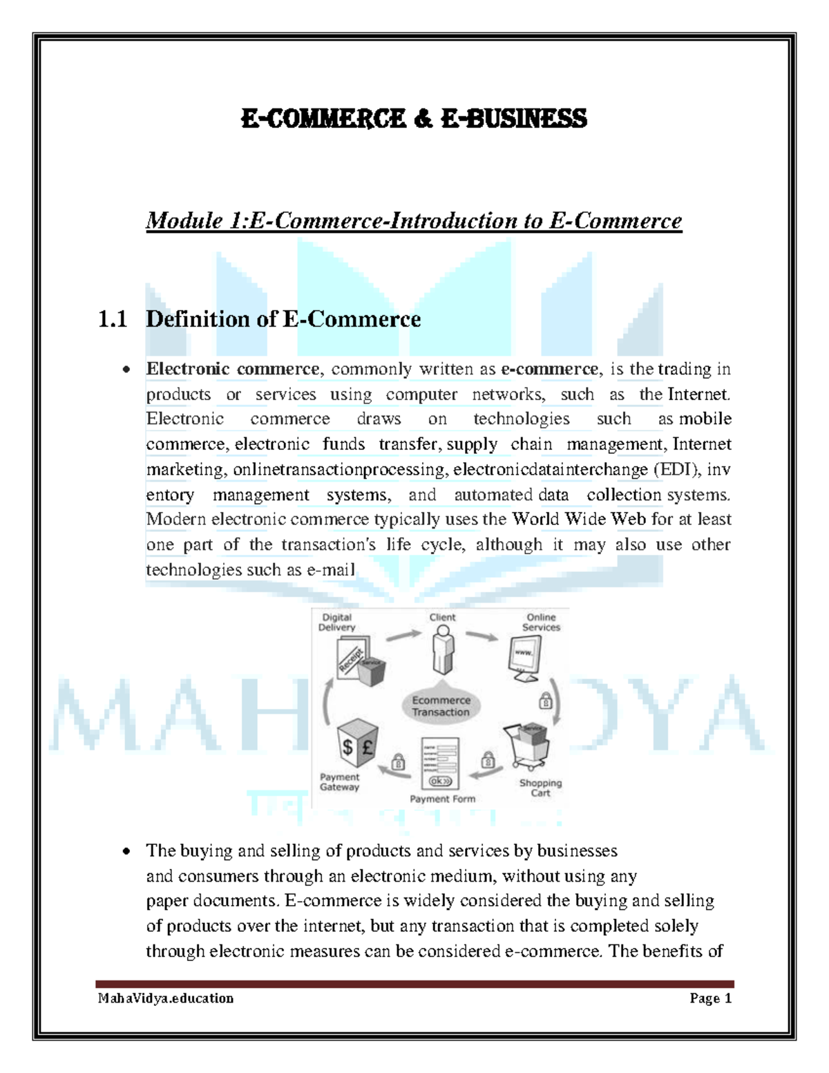 E-Commerce & E-Business - Module to 1 Definition of Electronic commerce ...