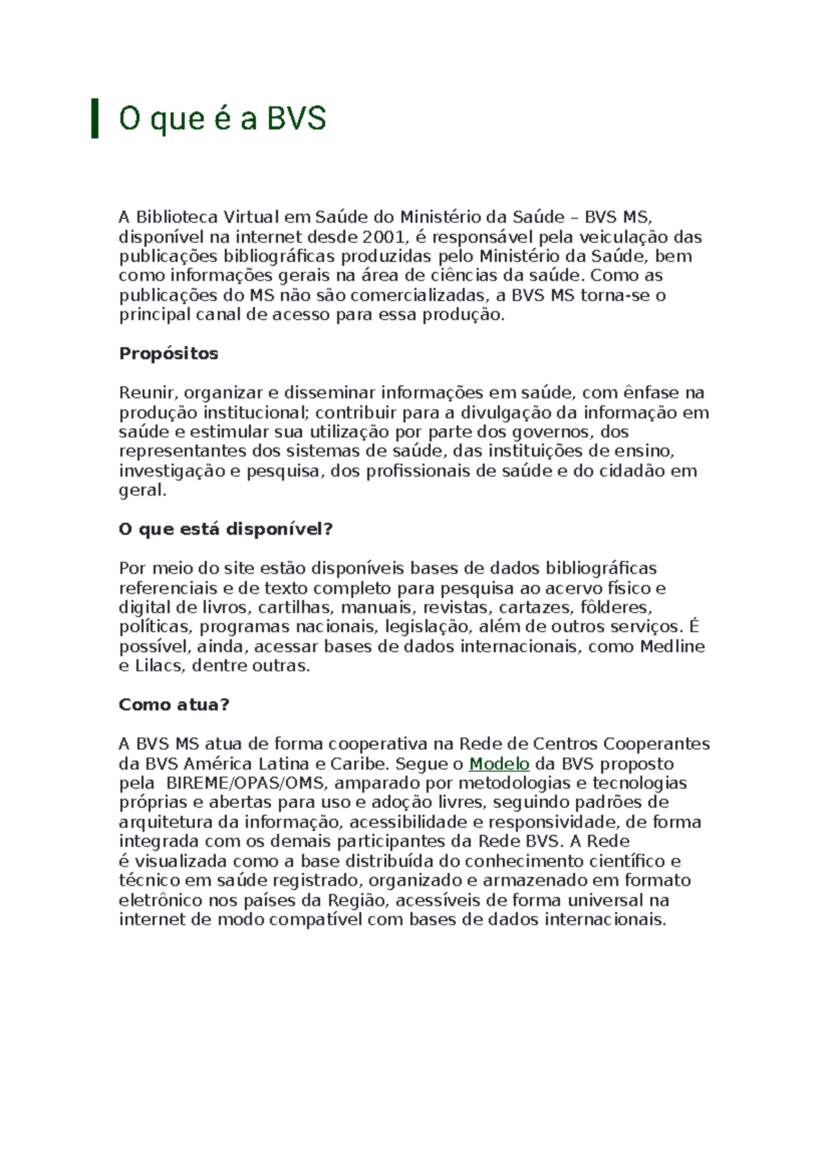 resumo sobre: Bvs - O que é a BVS A Biblioteca Virtual em Saúde do ...