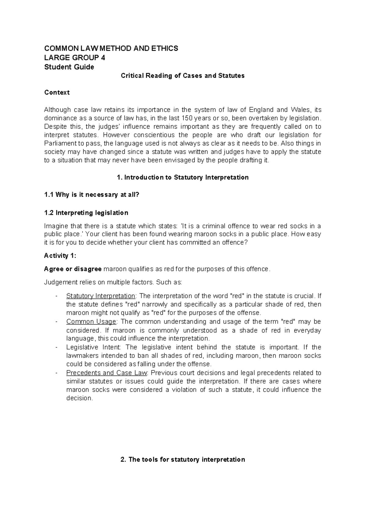 Common unit 4 large group - COMMON LAW METHOD AND ETHICS LARGE GROUP 4 ...