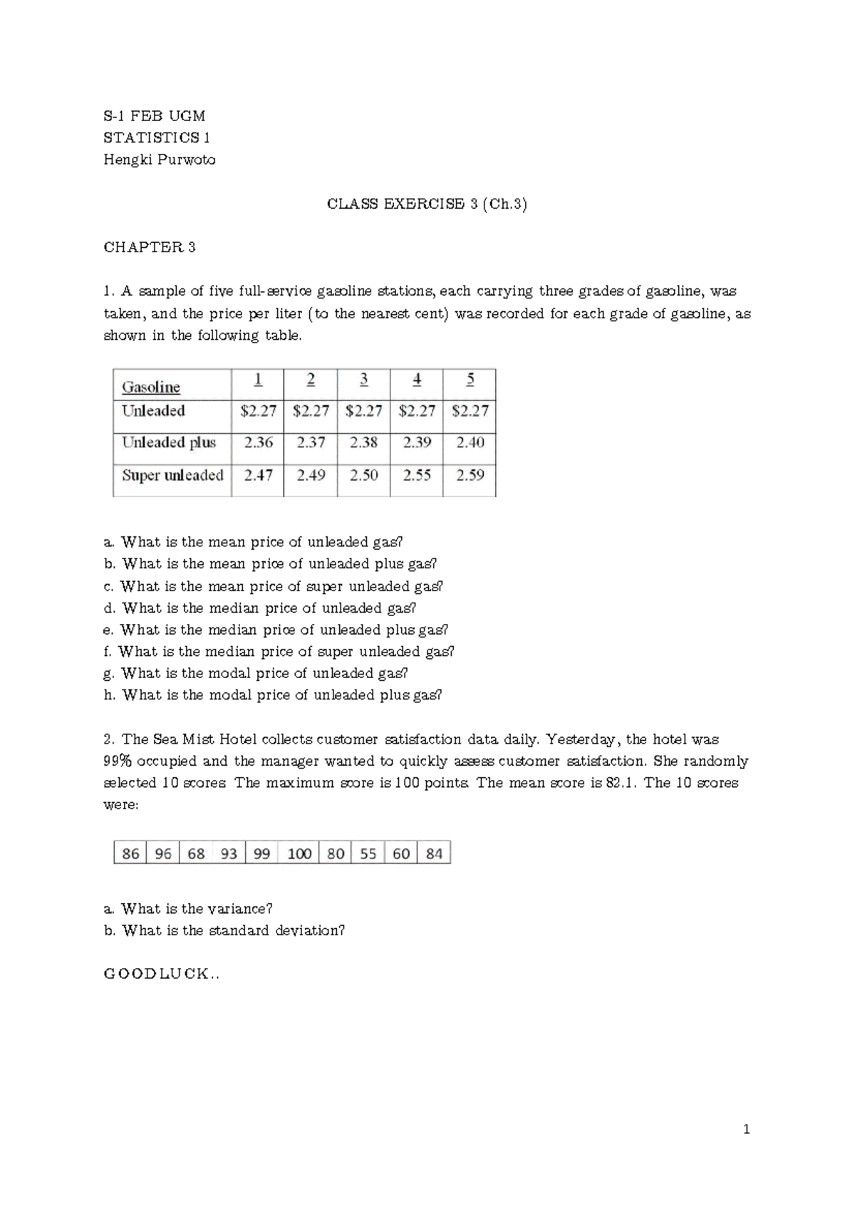 Exercise CH 3 - Assignment statistics 1 - 1 S-1 FEB UGM STATISTICS 1 ...