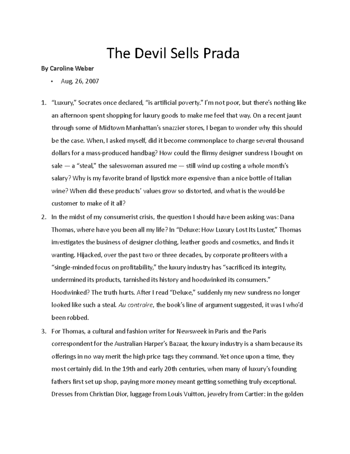 Lesson plan for ECON 1000 - Law of Demand - Article - The Devil Sells ...