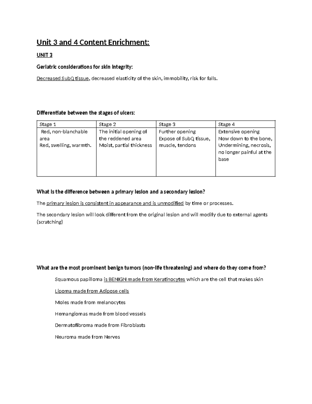 Patho 1 Unit 3 and 4 Practice Answers - Unit 3 and 4 Content Enrichment ...