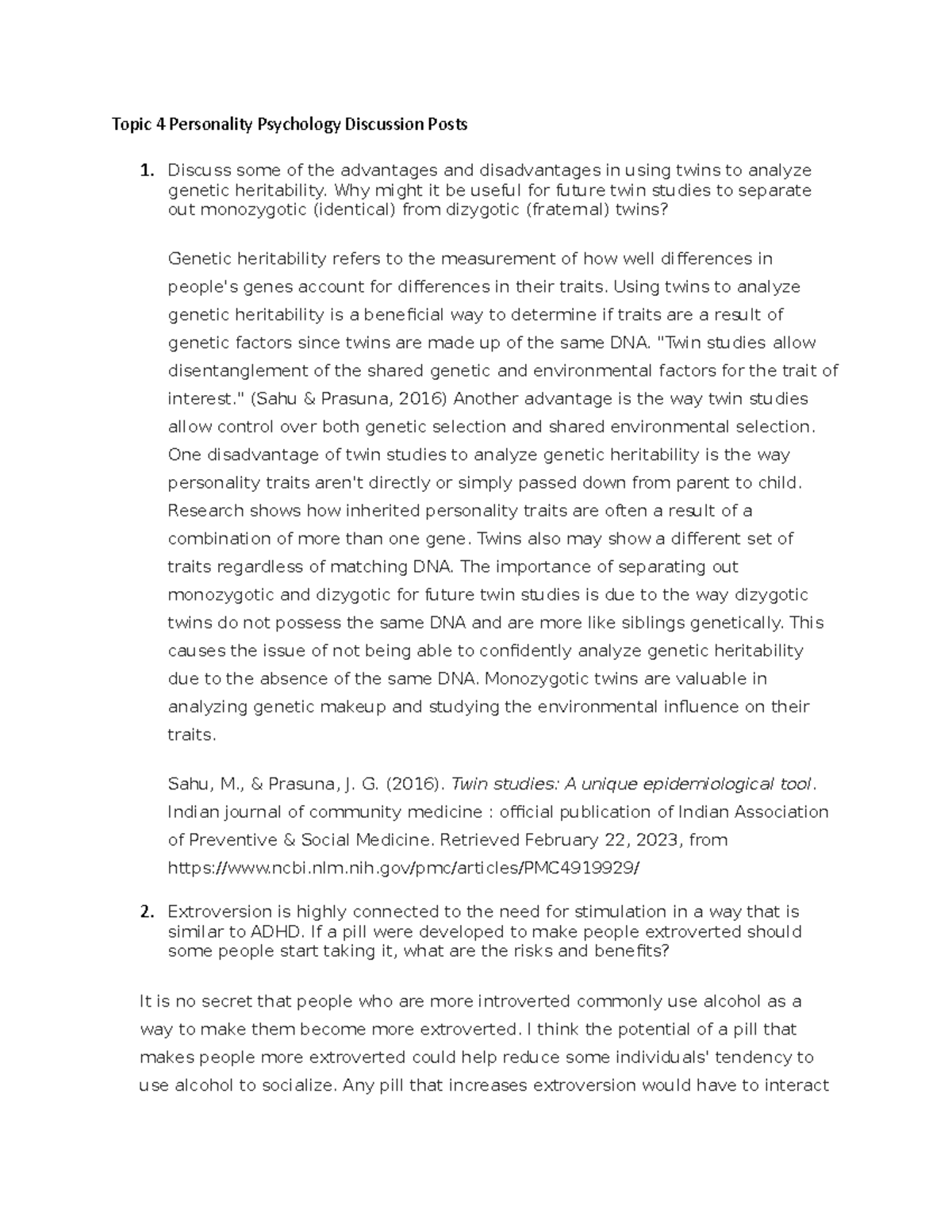 Topic 4 Personality Psychology Discussion Posts - Discuss some of the ...