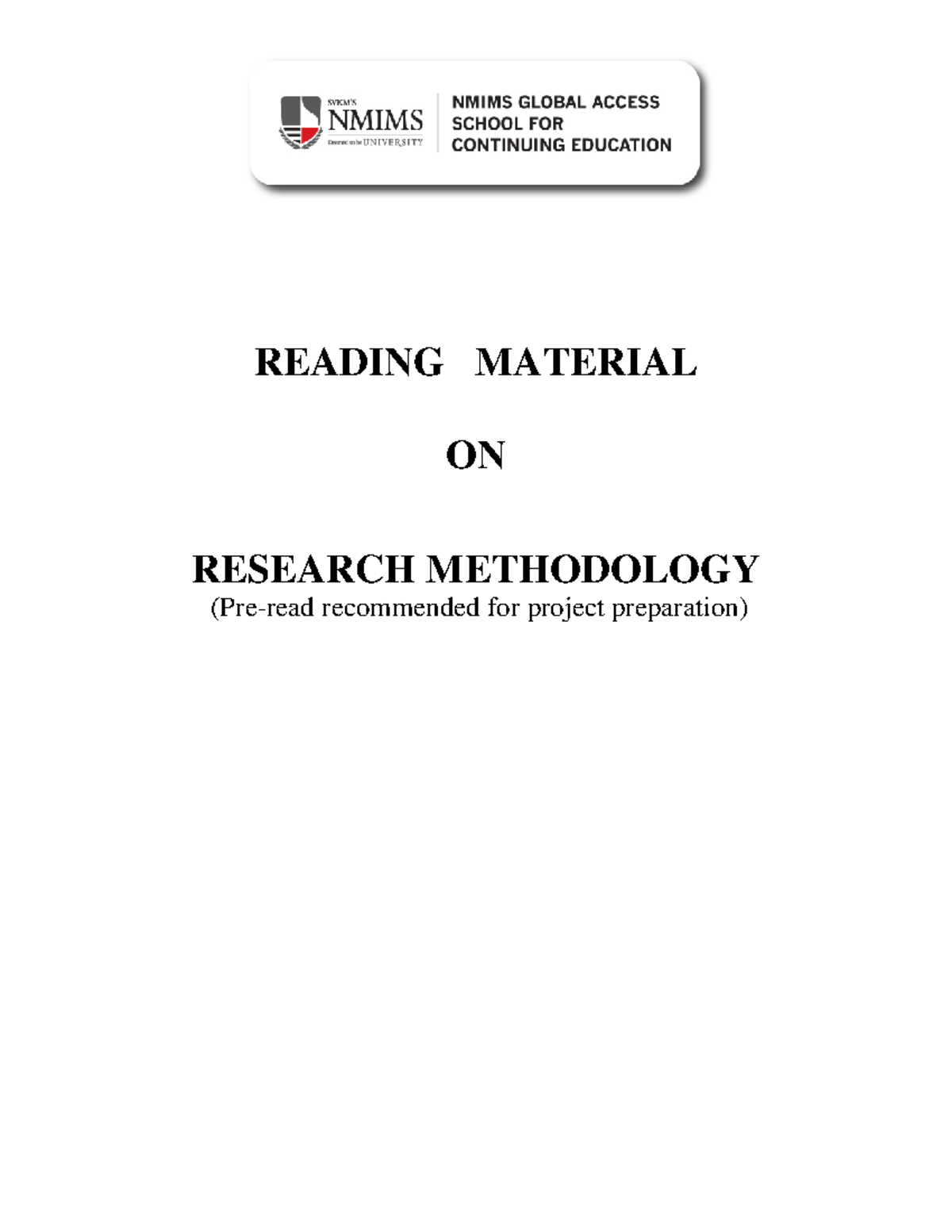 Project Methodology - READING MATERIAL ON RESEARCH METHODOLOGY (Pre ...
