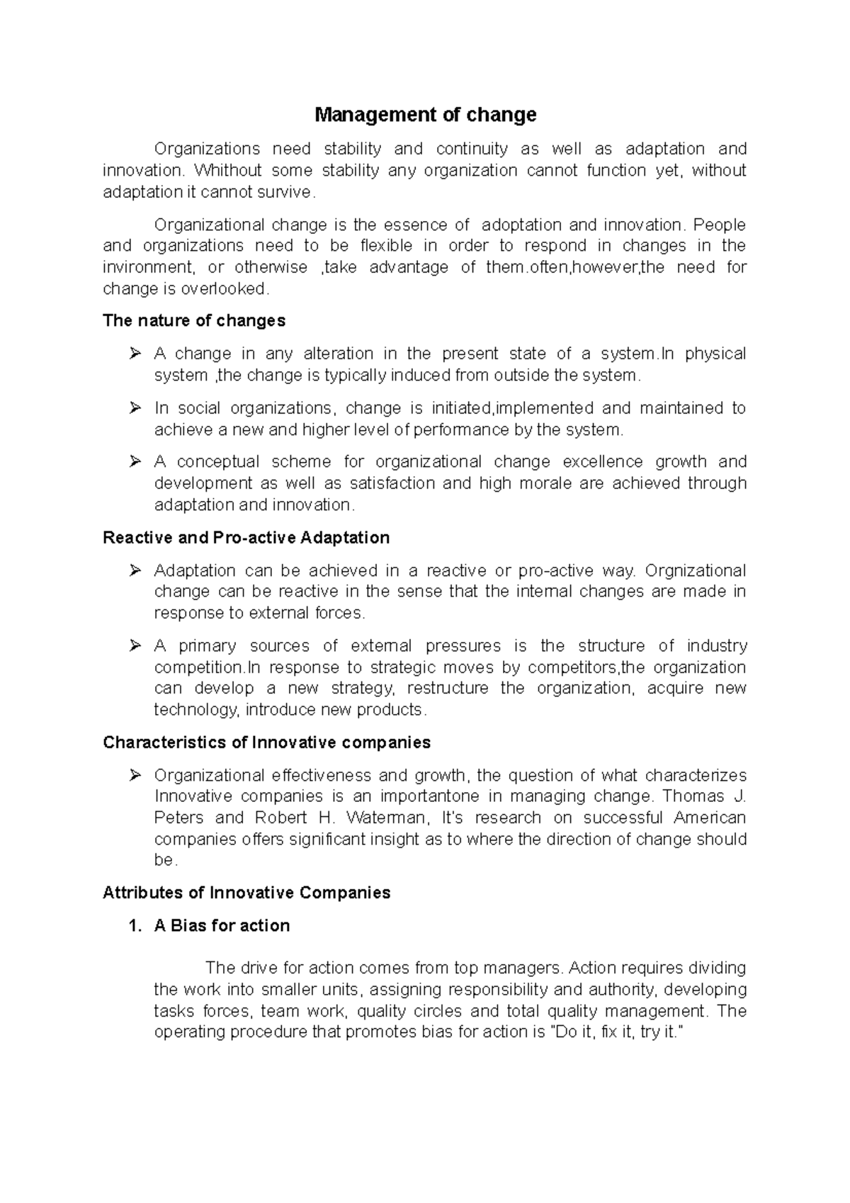 Management of change - Management of change Organizations need ...