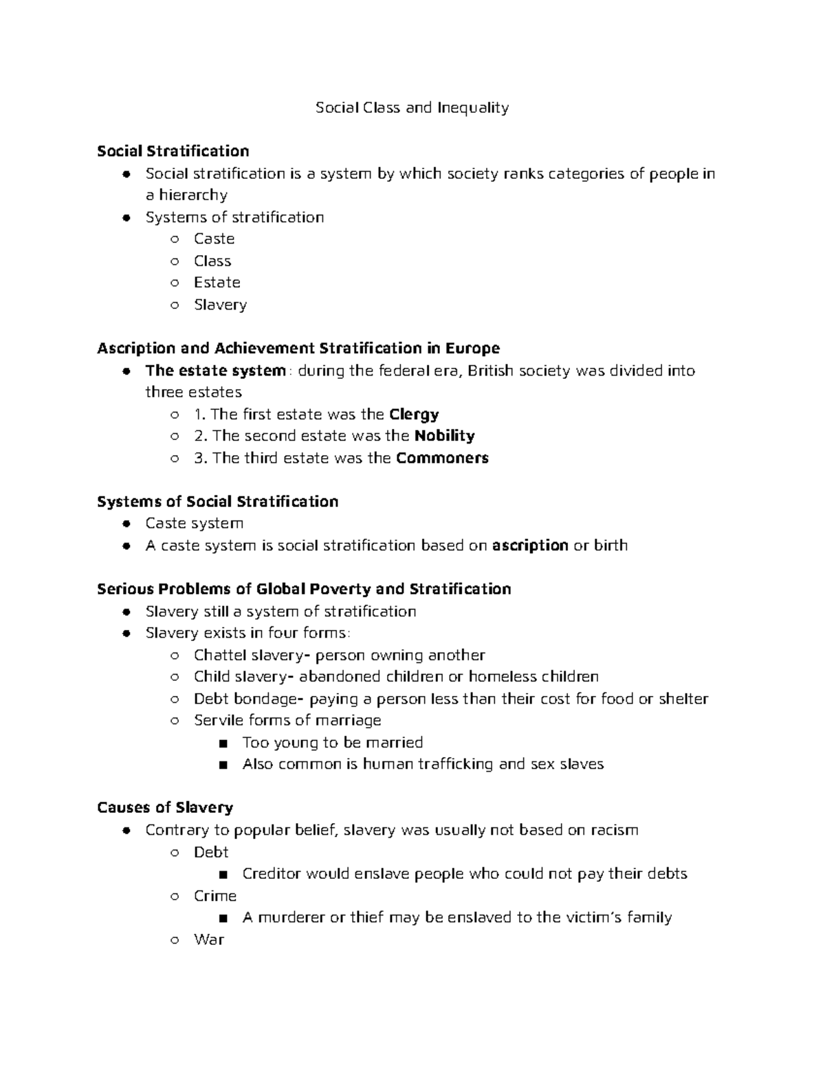 Soc 280 Ch 7 Notes - Social Class and Inequality Social Stratification ...