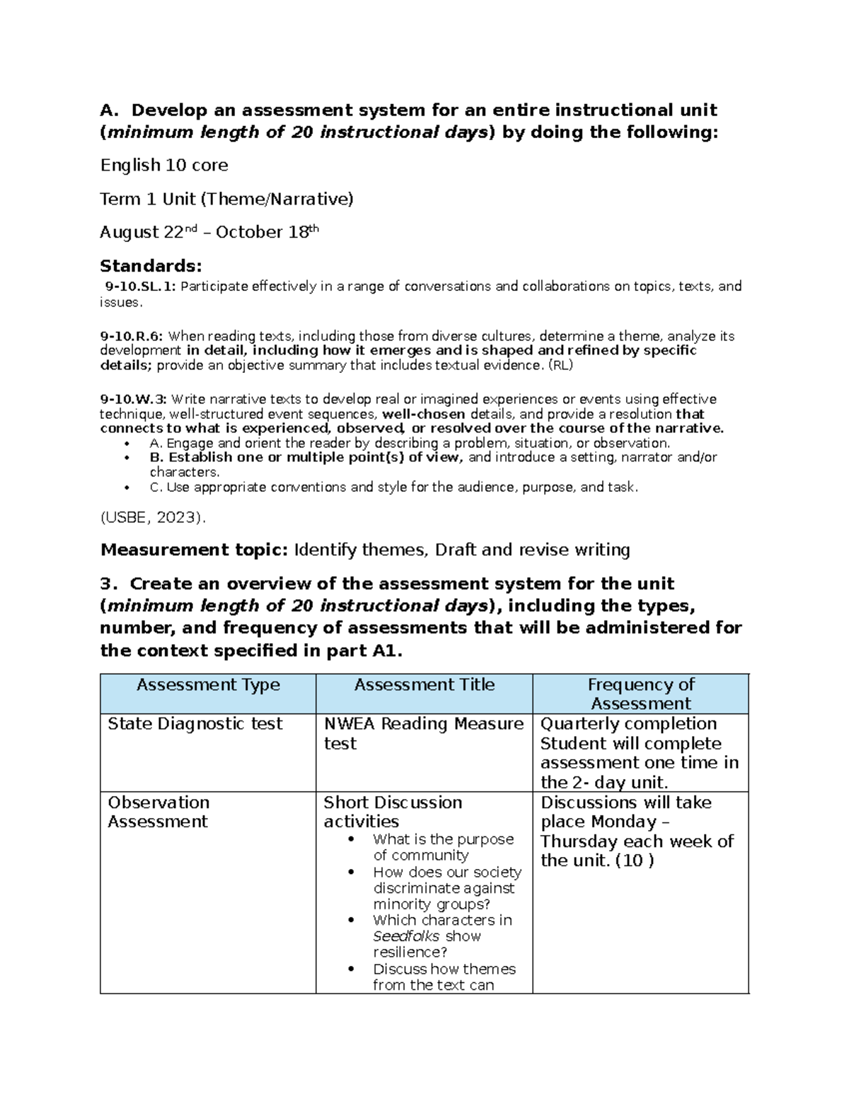 OKM2 Task 1 - okm2 - A. Develop an assessment system for an entire ...