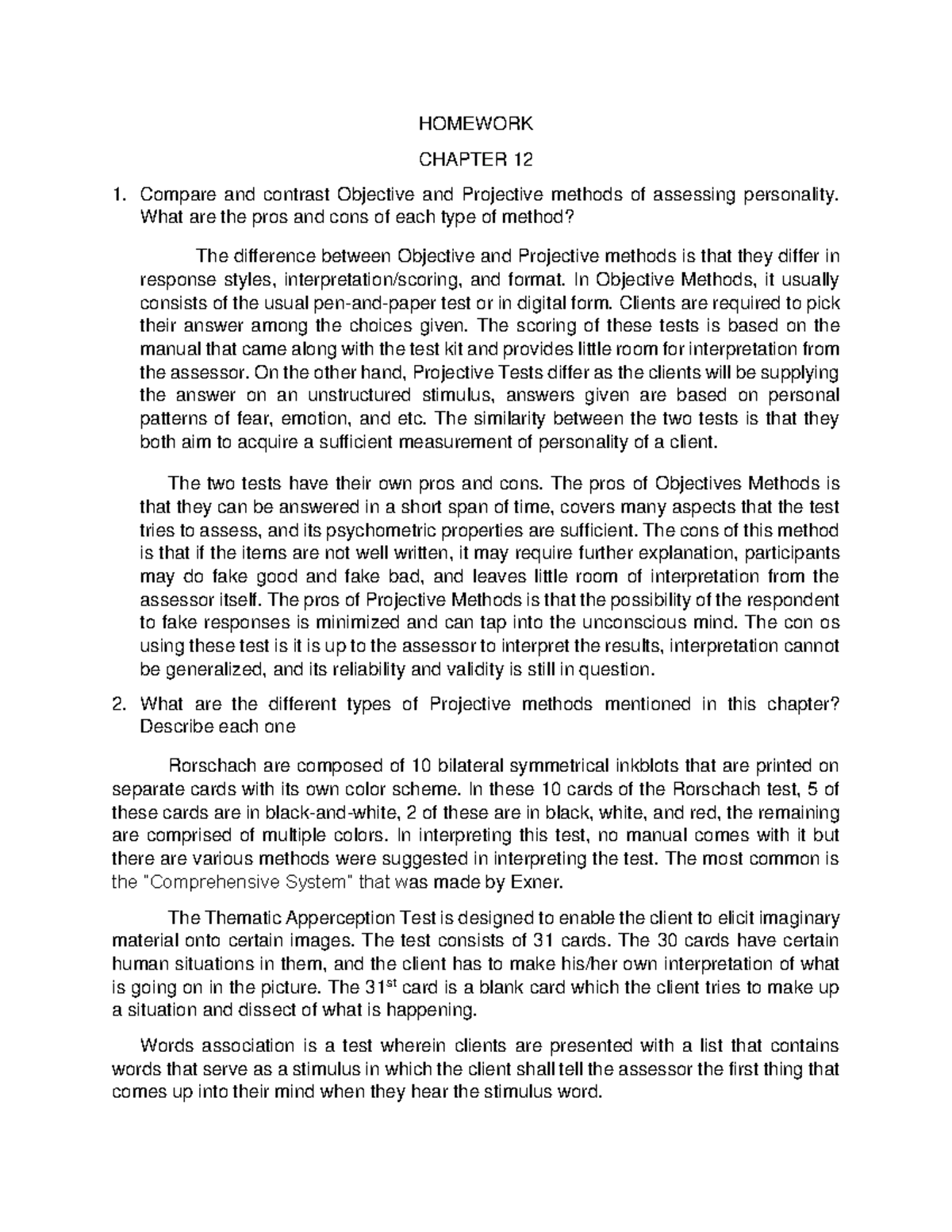 Psych assessment assignments Cohen Swerdlik - HOMEWORK CHAPTER 12 ...
