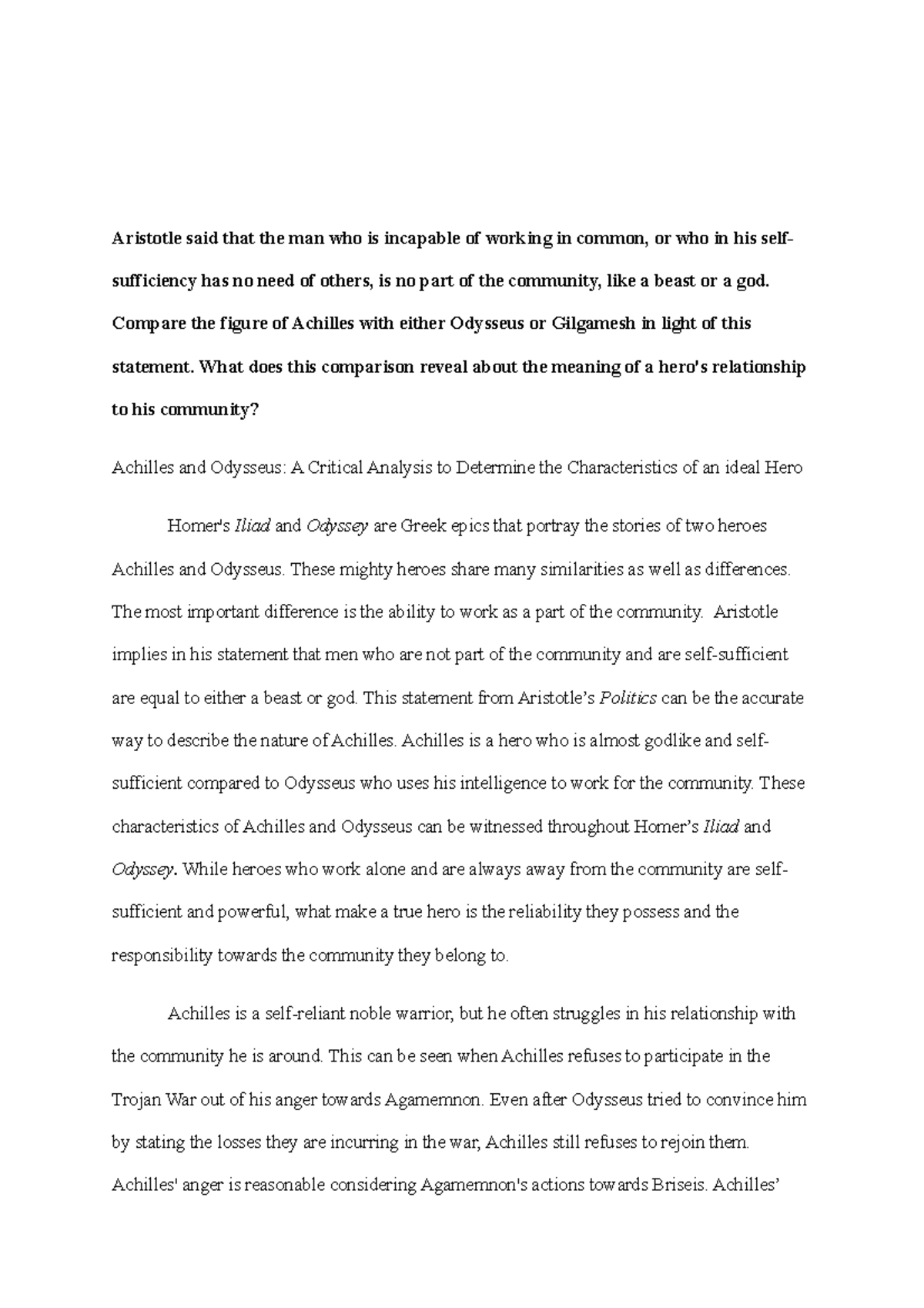 2a - Aristotle said that the man who is incapable of working in common ...