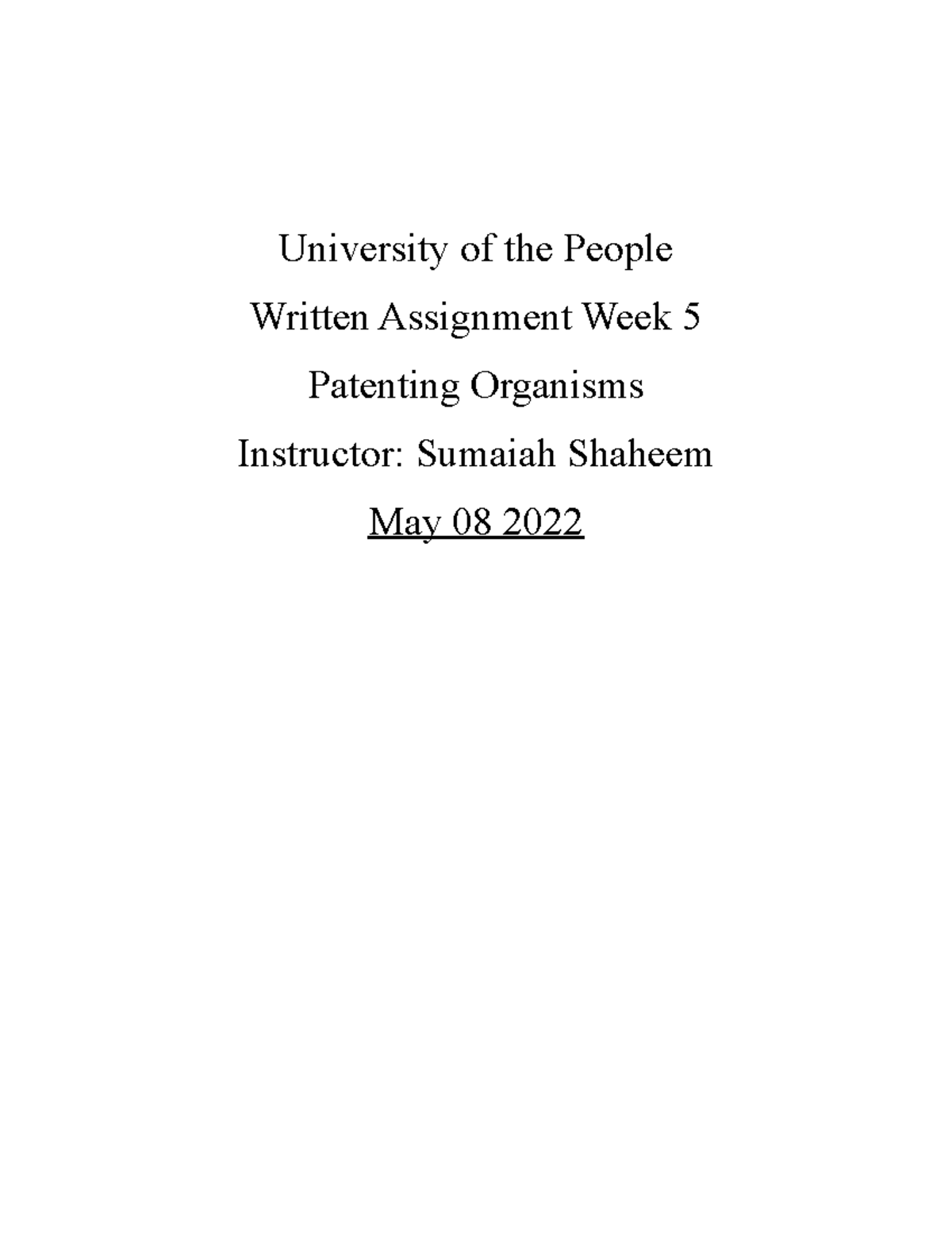Written Assignment Week 5 - University of the People Written Assignment ...