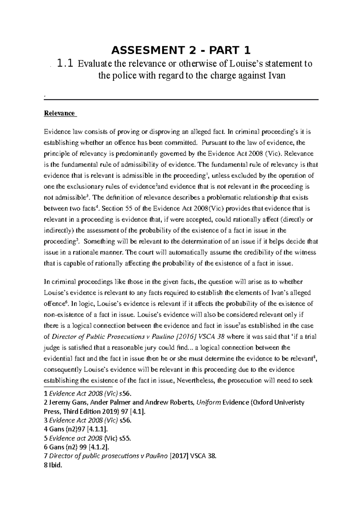 Assesment 2 Part 1 Relevance Question - ASSESMENT 2 - PART 1 . 1 ...