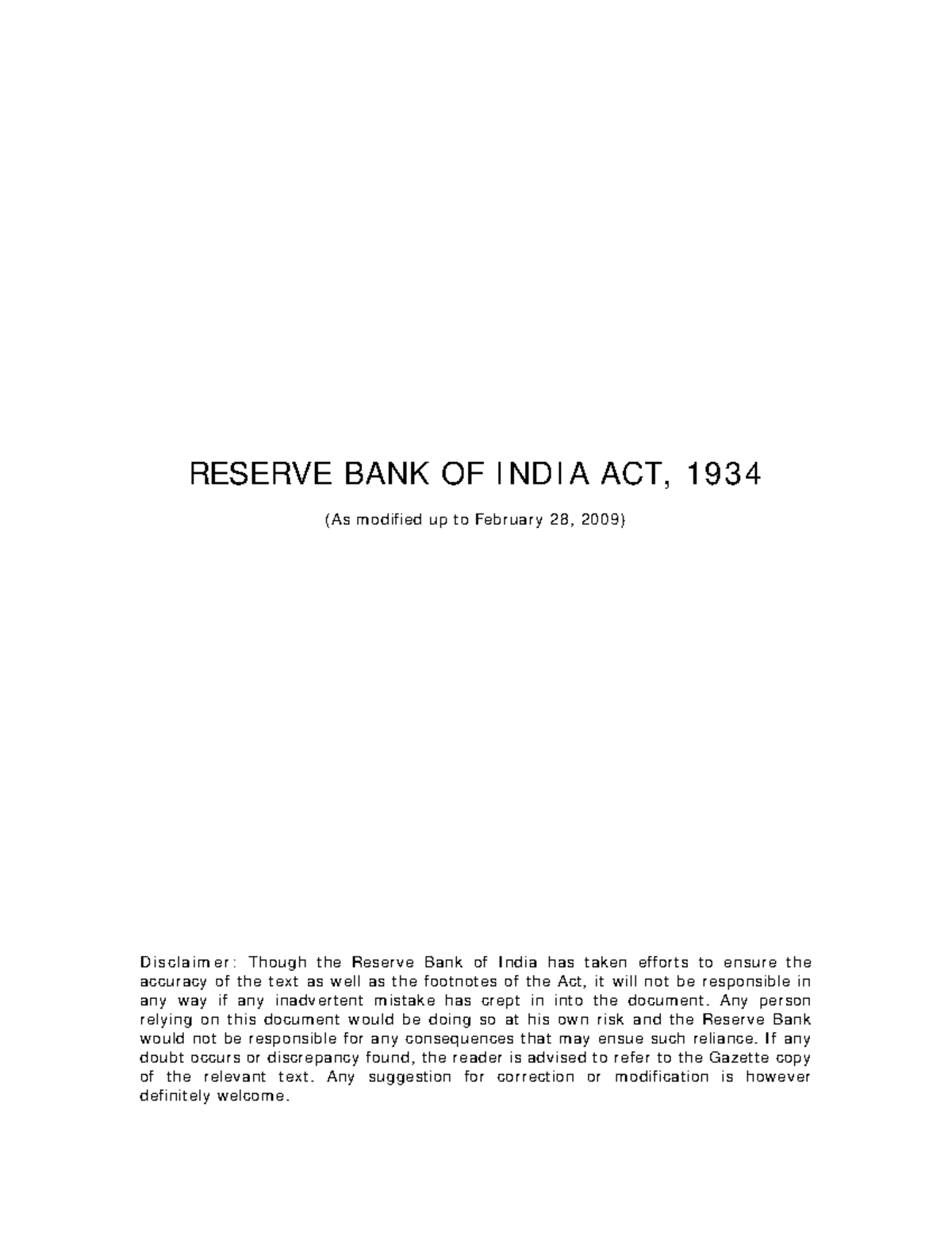 RBI ACT - rbi act - RESERVE BANK OF I NDI A ACT, 1934 ( As m odified up ...