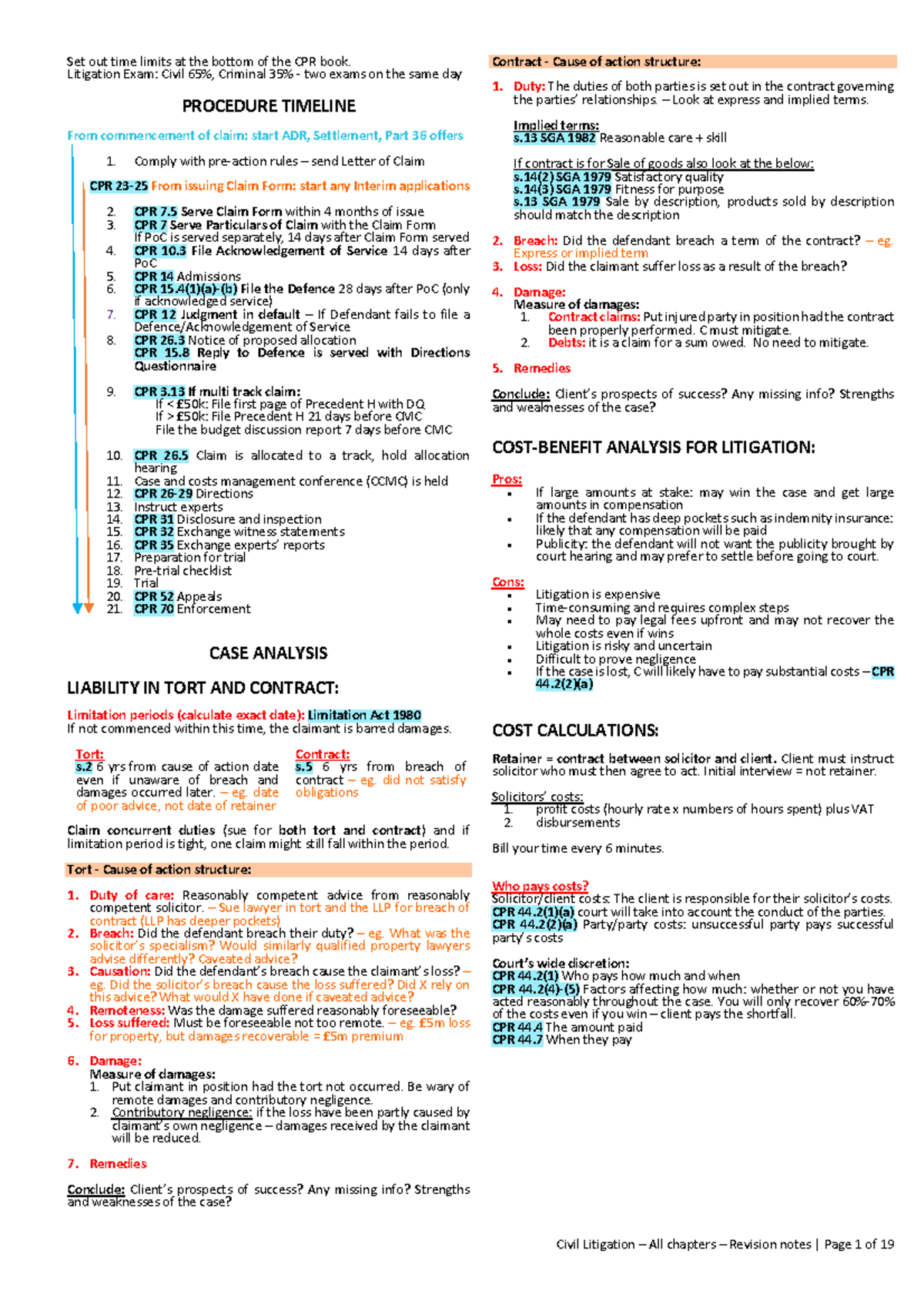 Civil Litigation Revision notes - Set out time limits at the bottom of ...