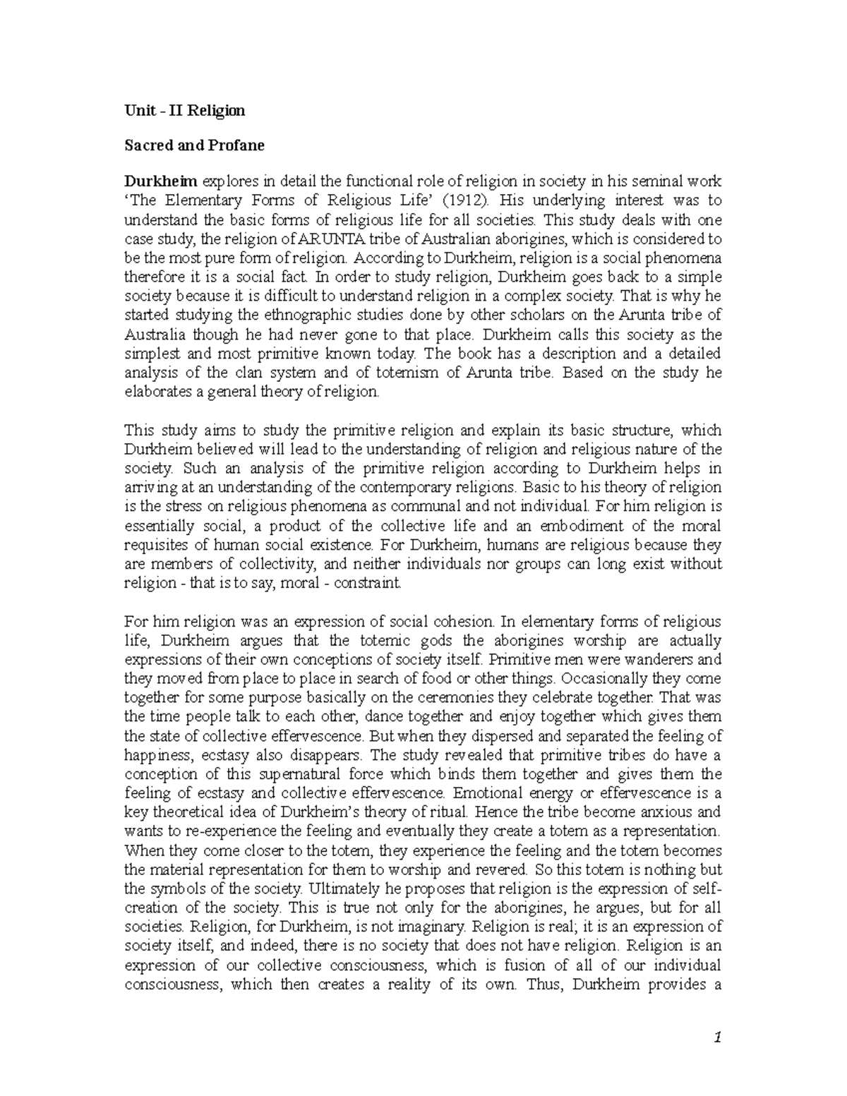 Unit-II Sacred & Profane + Rites and rituals) - Unit - II Religion ...