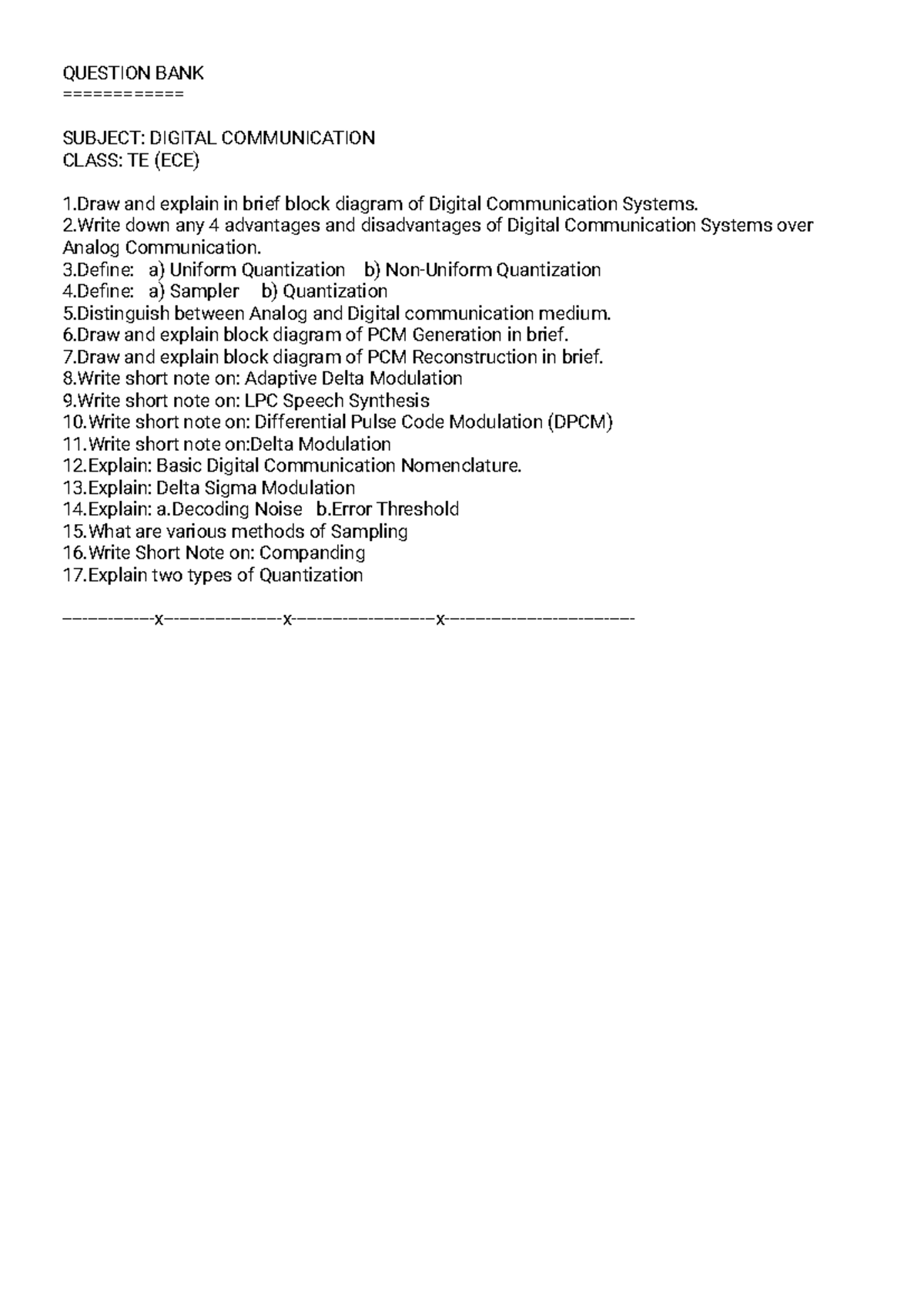 DC Question BANK - QUESTION BANK ============ SUBJECT: DIGITAL ...