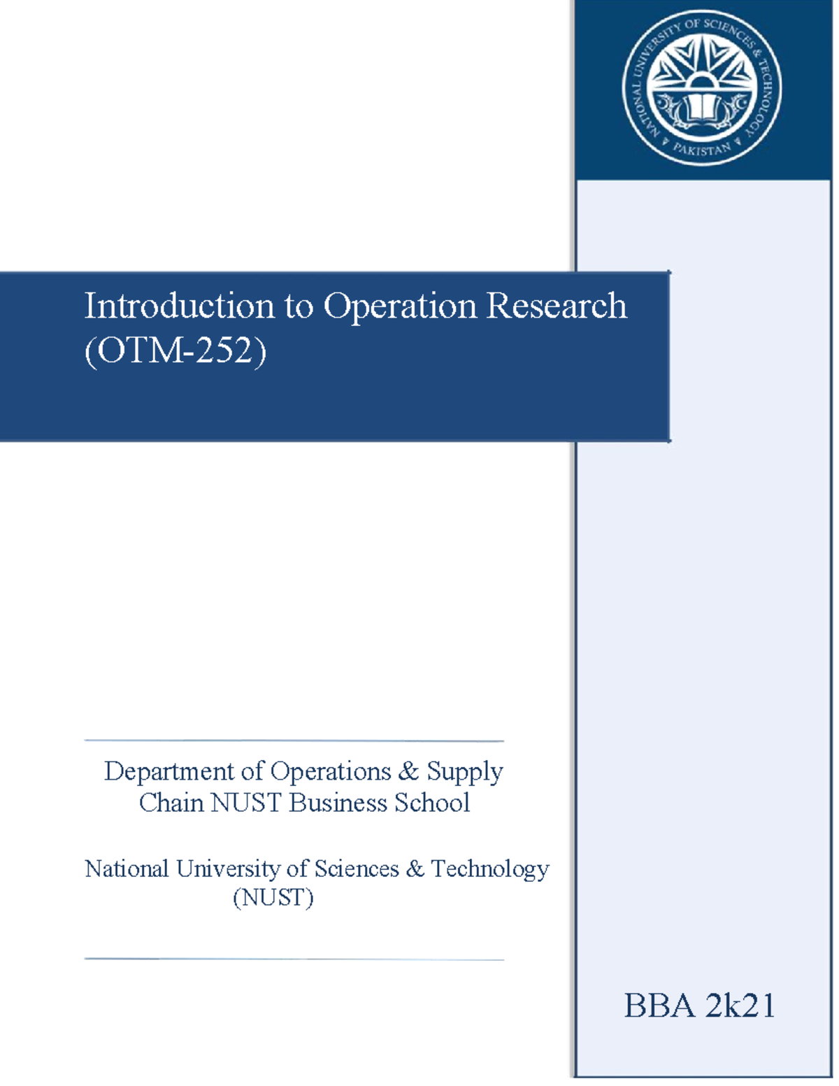 OTM 252 - Introduction to Operation Research - Introduction to ...