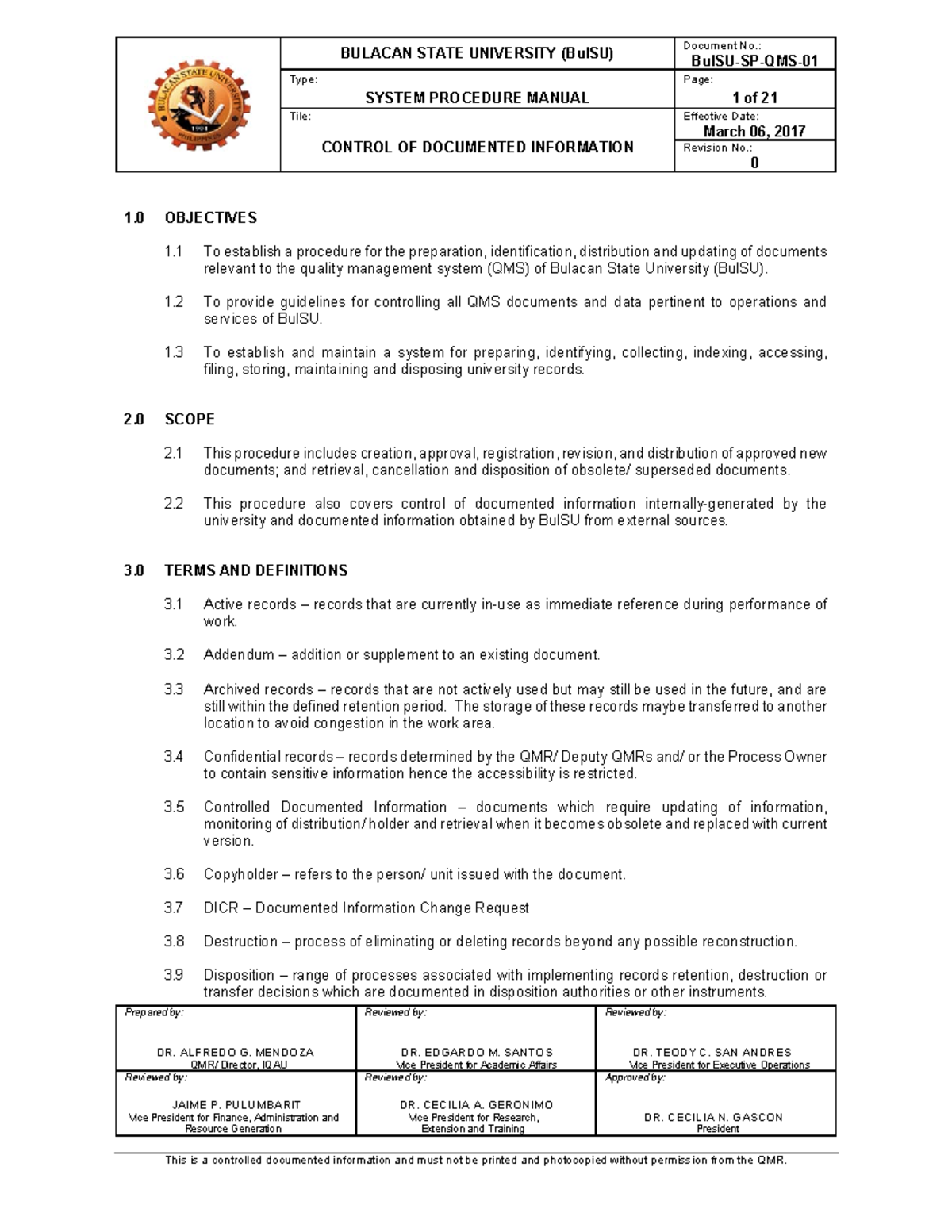 02 System Procedure- basis for control of non-conforming outputs ...