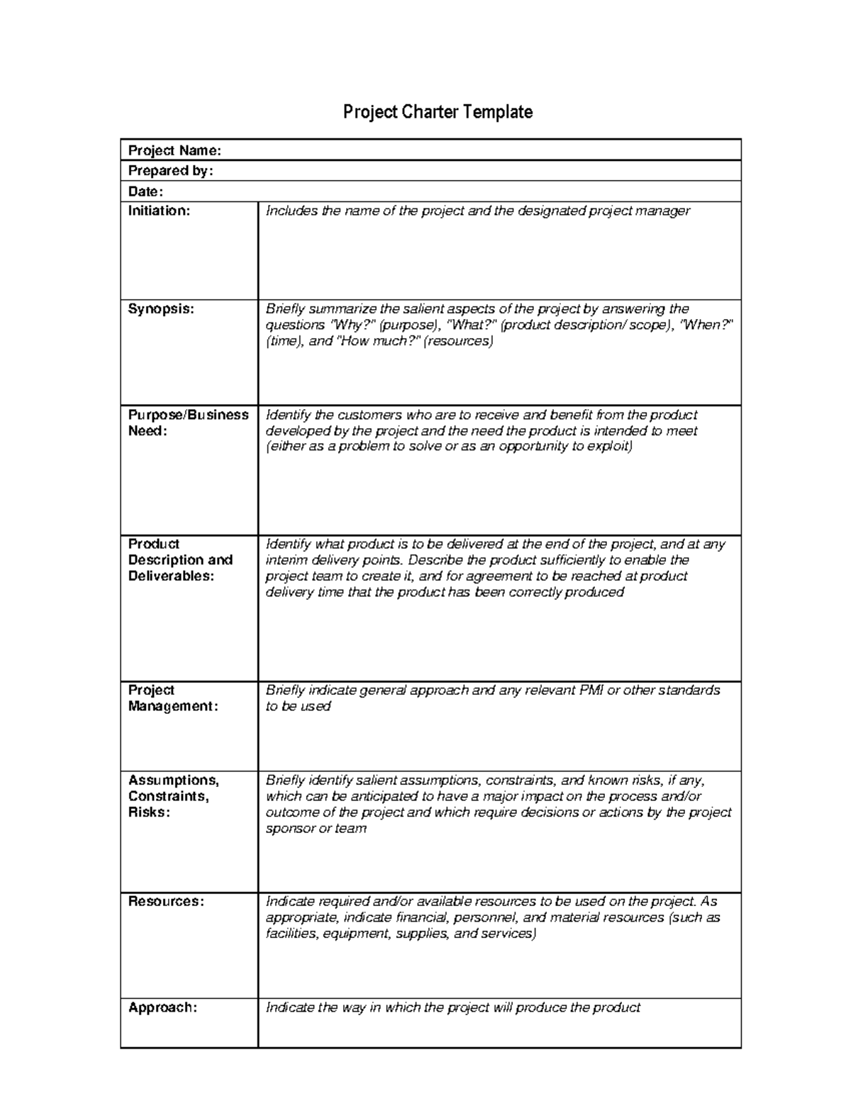 3 Project Charter Template PMI - Project Charter Template Project Name ...