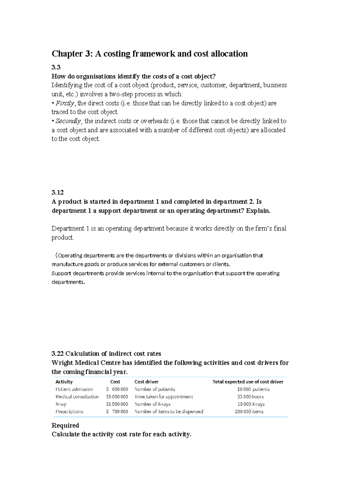 Tutorial week4 - With some answers - Chapter 3: A costing framework and cost allocation 3. How ...