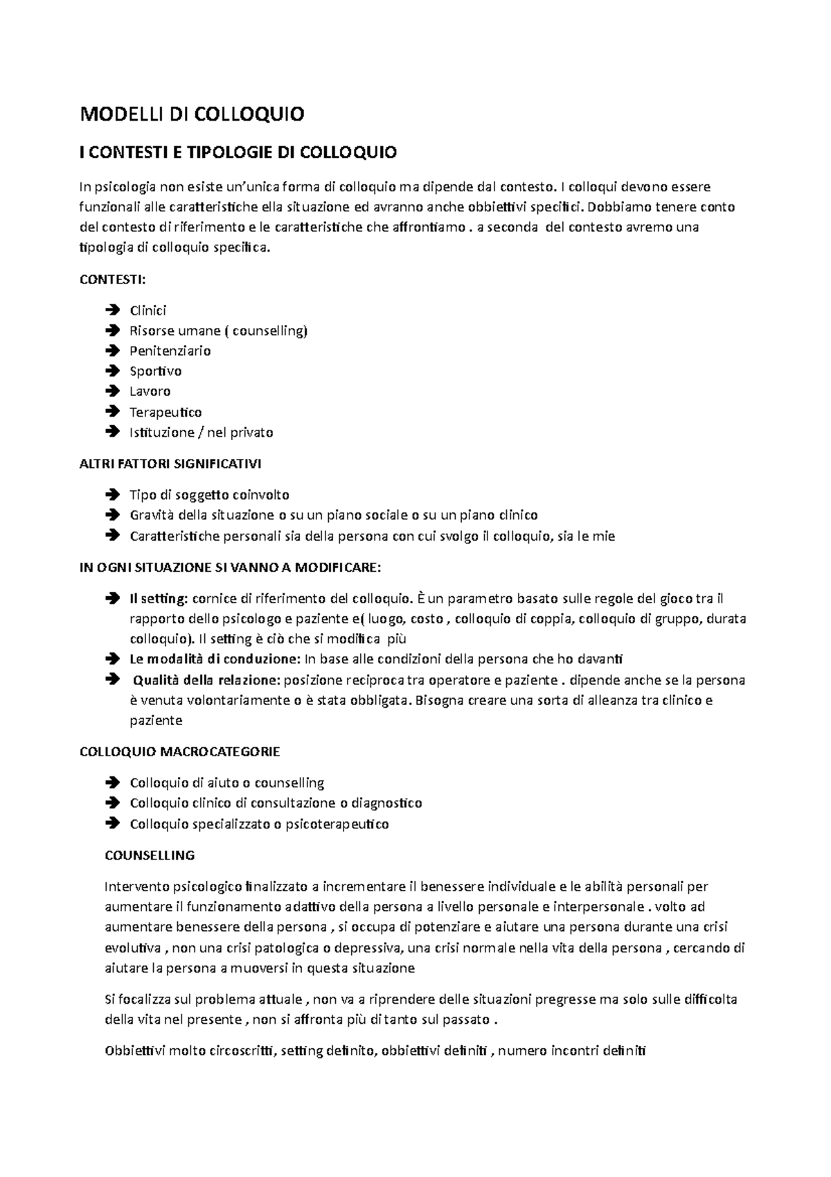 Modelli di colloquio psicologia - MODELLI DI COLLOQUIO I CONTESTI E ...