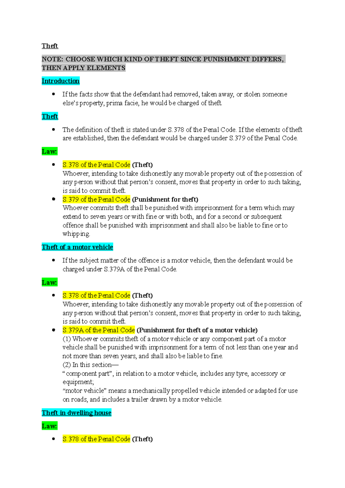 Criminal Law II: Theft Notes - Theft NOTE: CHOOSE WHICH KIND OF THEFT ...