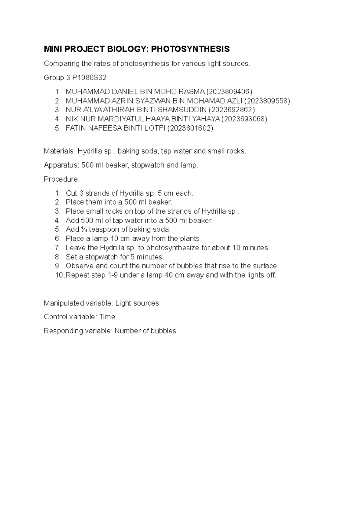 MINI Project Biology Group 3 P1080S32 - MINI PROJECT BIOLOGY ...