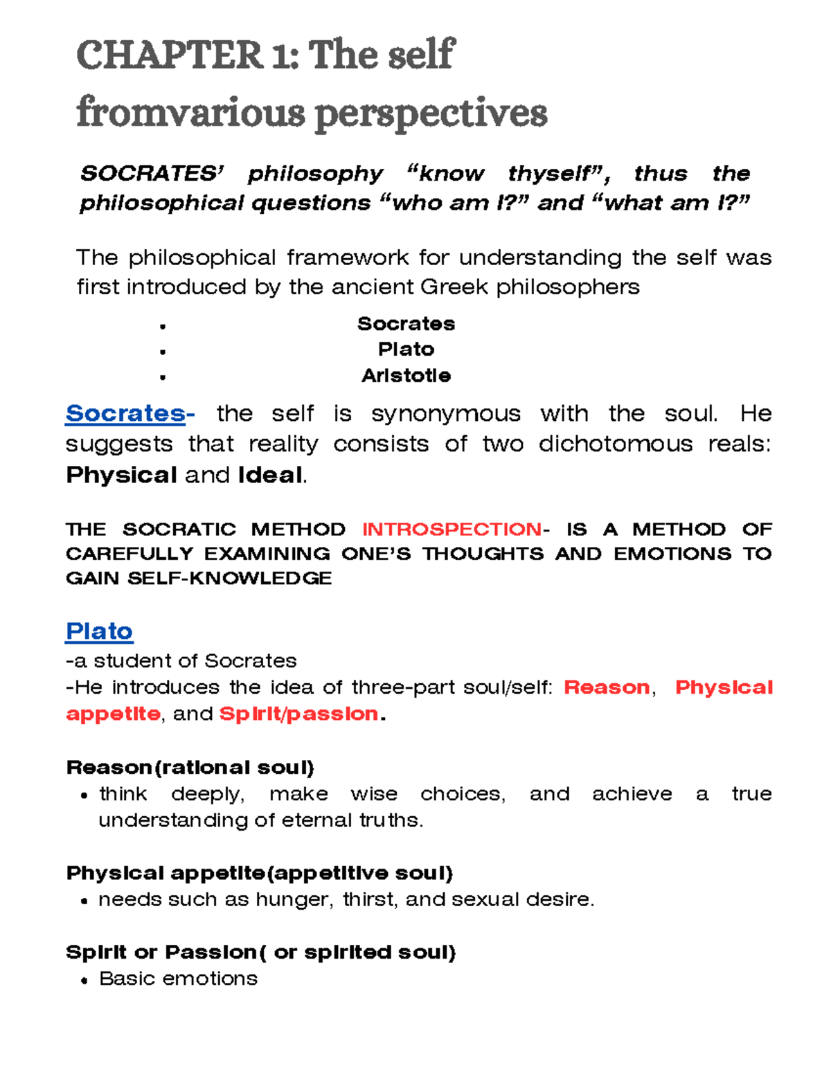 UNDERSTANDING THE SELF - CHAPTER 1: The self fromvarious perspectives ...