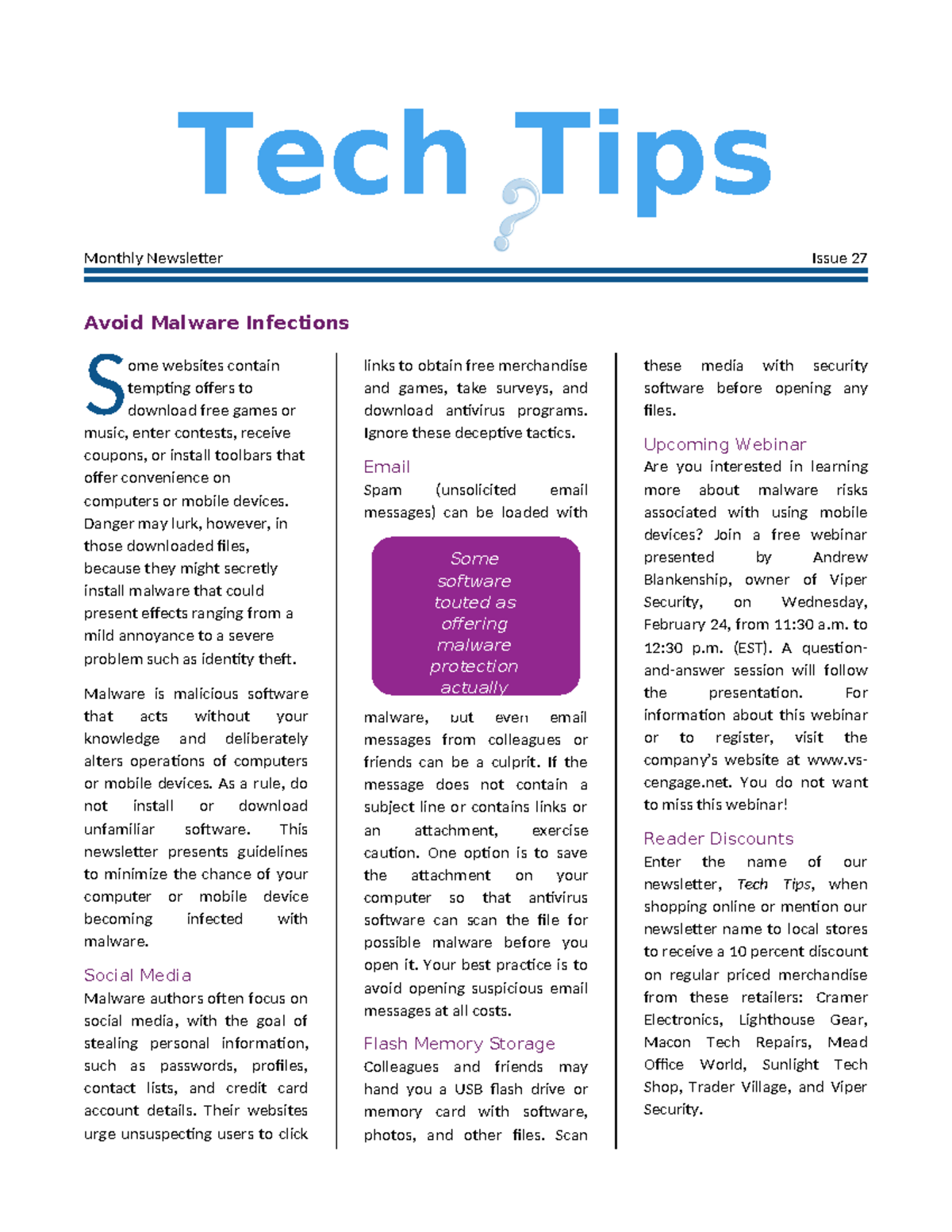 SC WD 7 Tech Tips Newsletter - Monthly Newsletter Issue 27 Avoid ...