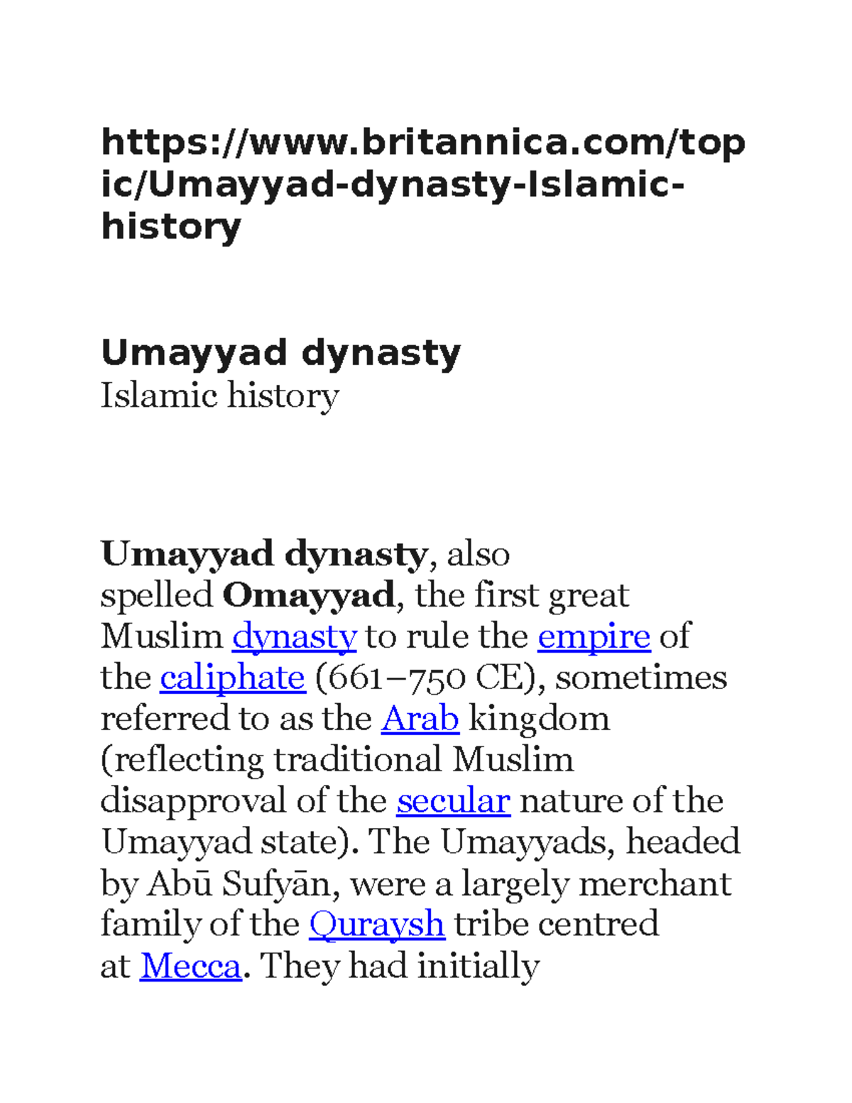 Ummayyad dynasty 2 - britannica/top ic/Umayyad-dynasty-Islamic- history ...