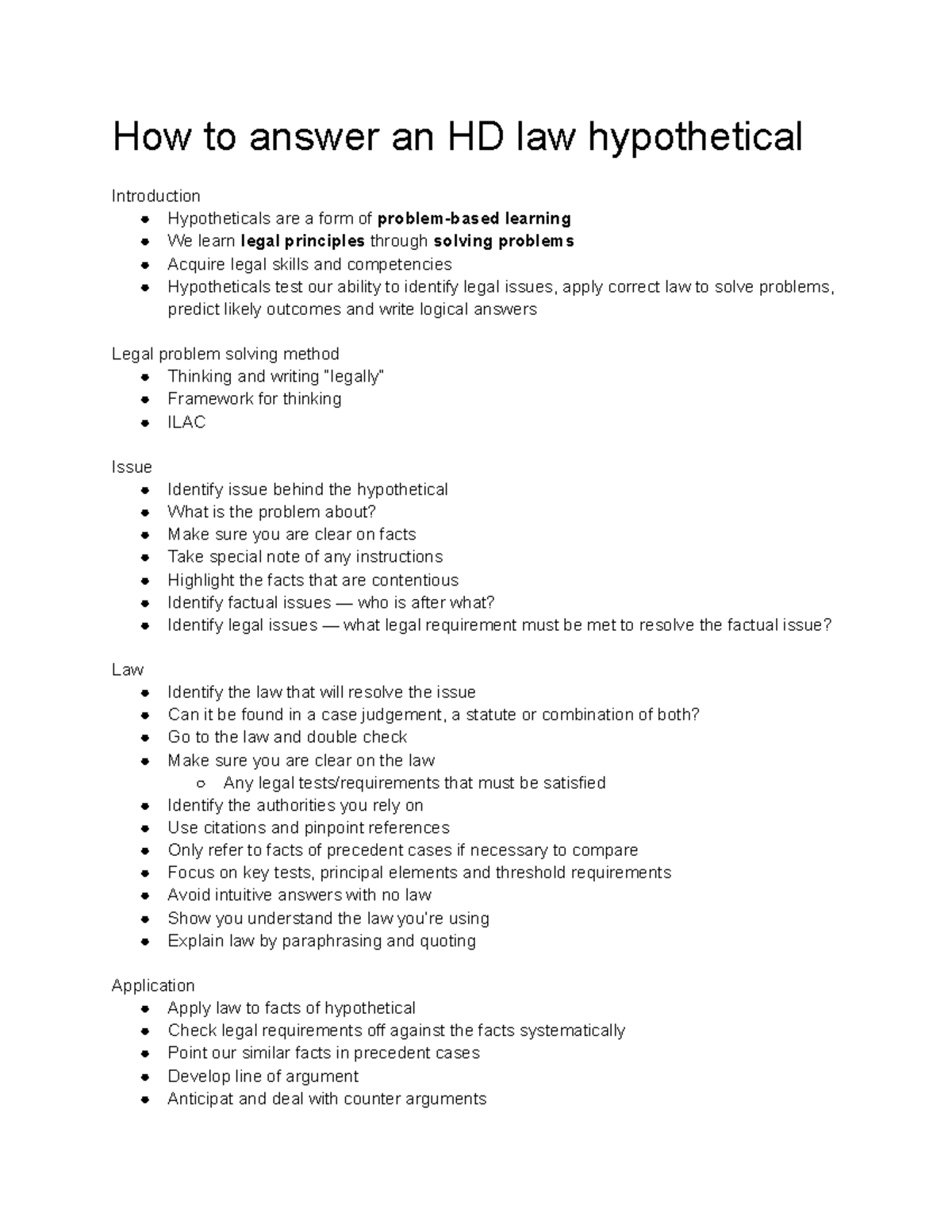 How to Answer an HD law Hypothetical - How to answer an HD law hypothetical Introduction - Studocu