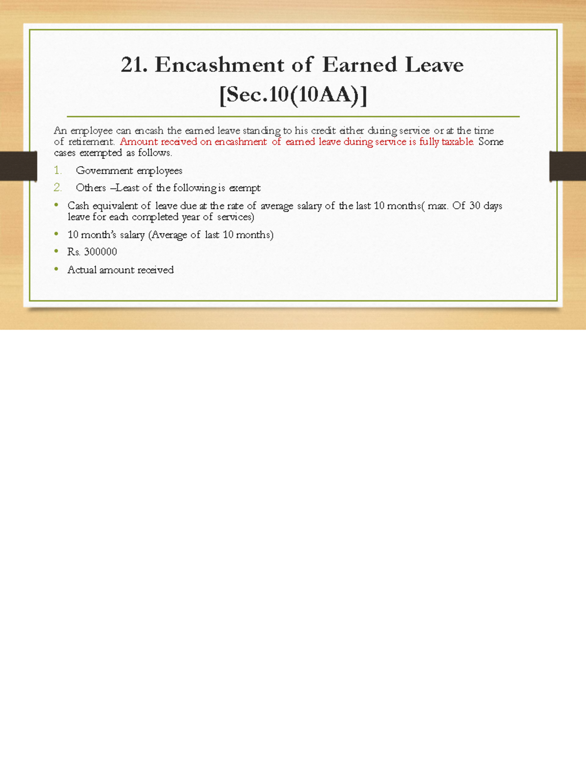 Income tax-2 - Its lecture notes - 21. Encashment of Earned Leave [Sec ...