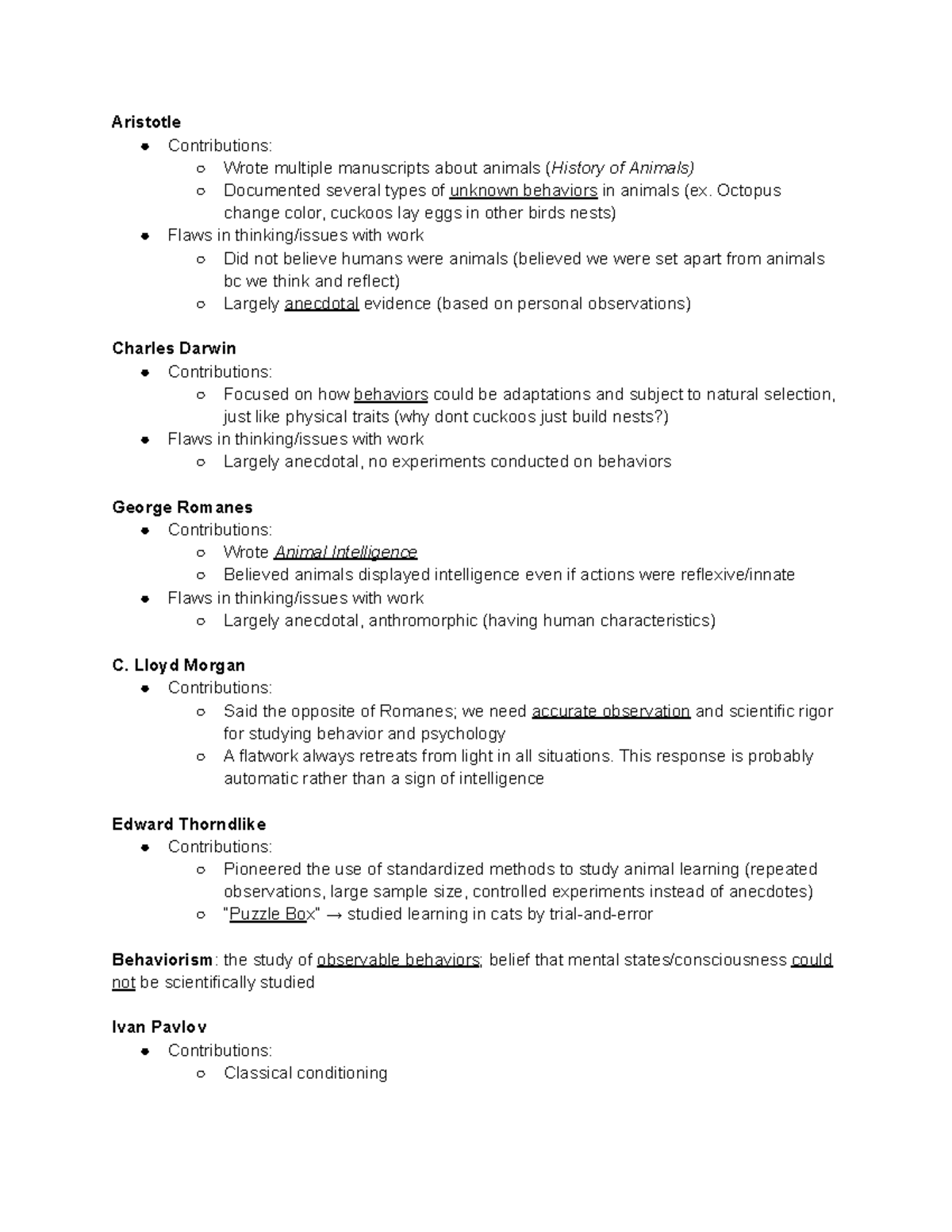 History of Ethology Study Guide - Aristotle Contributions: Wrote ...
