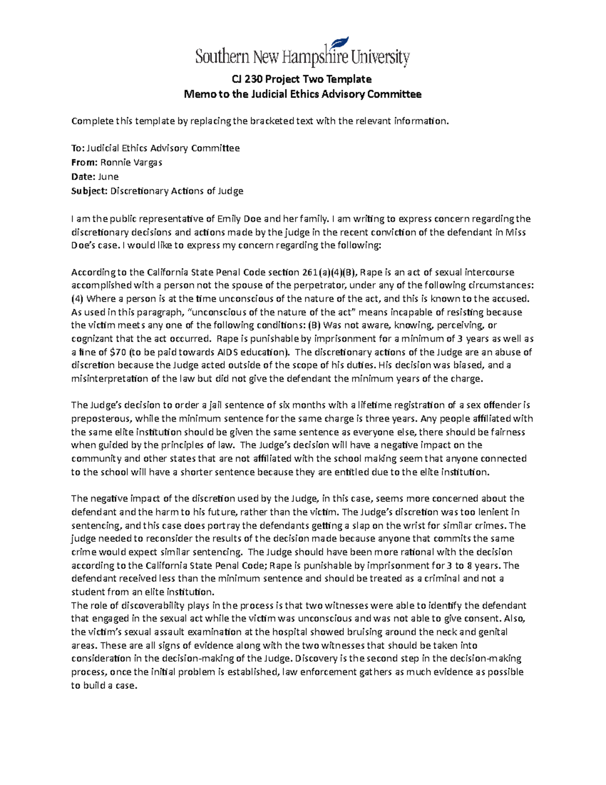 CJ 230 Project Two Template - CJ 230 Project Two Template Memo to the ...