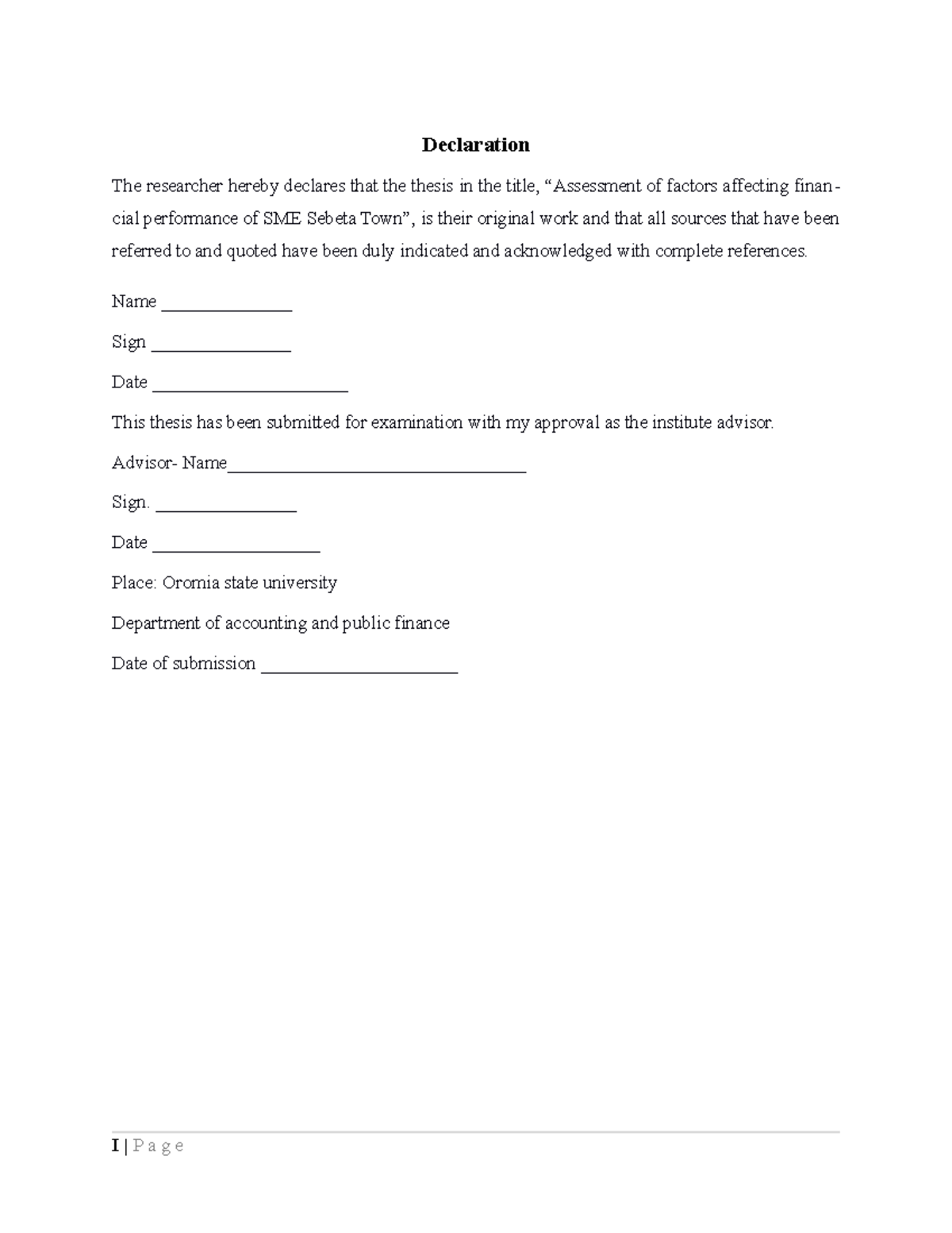 Thesis - factors affecting financial performance - Declaration The ...