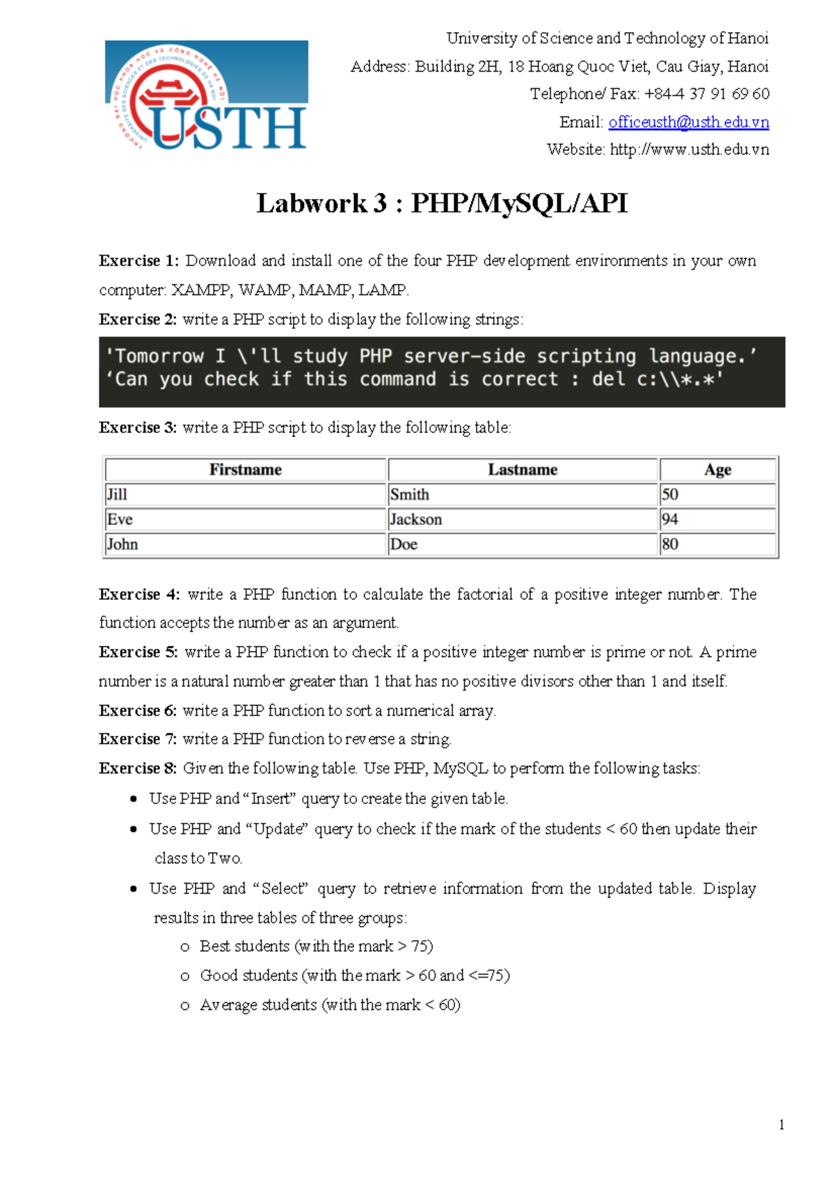 Labwork 3-webapp - asdfa - University of Science and Technology of Hanoi Address: Building 2H ...