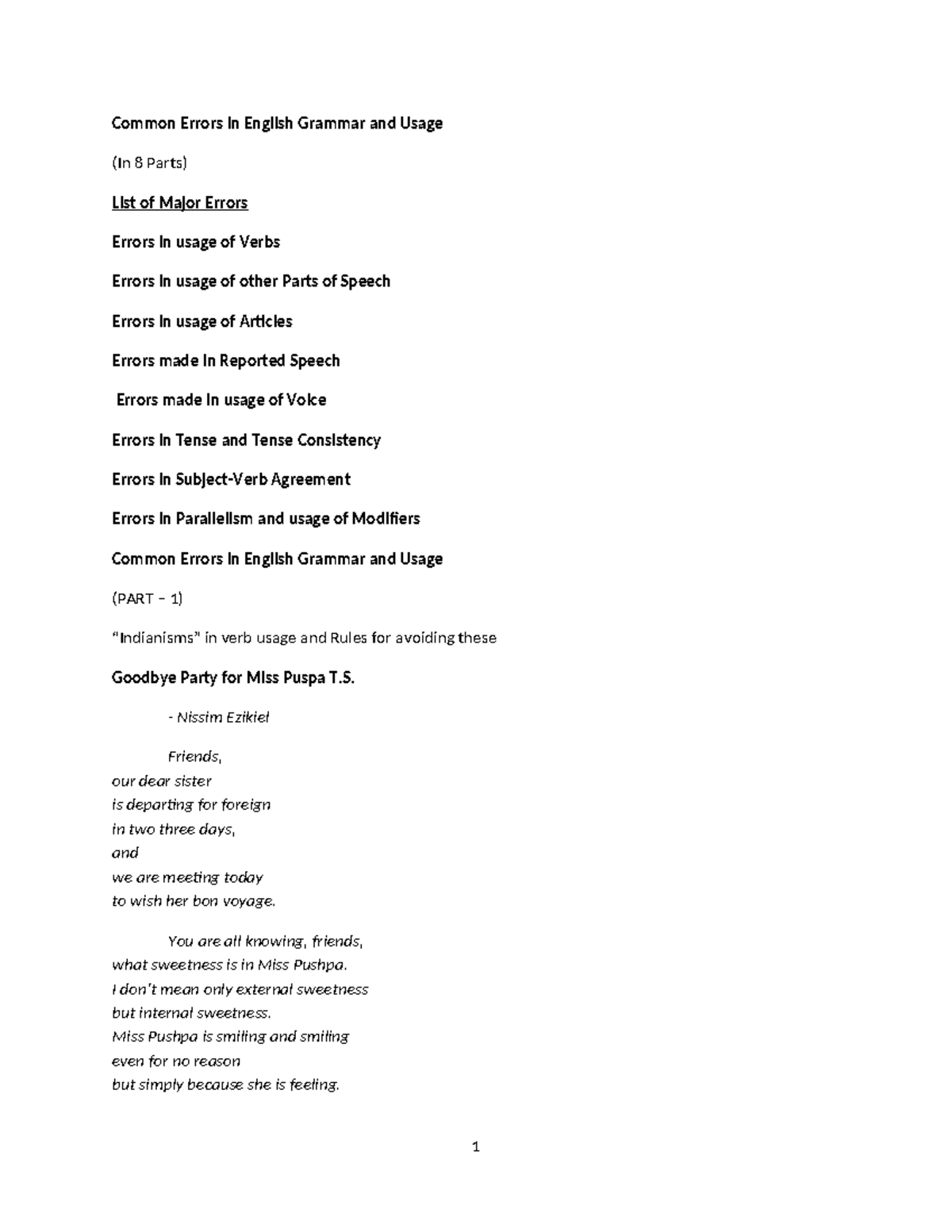 Grammar Common Errors Handout - Common Errors in English Grammar and ...