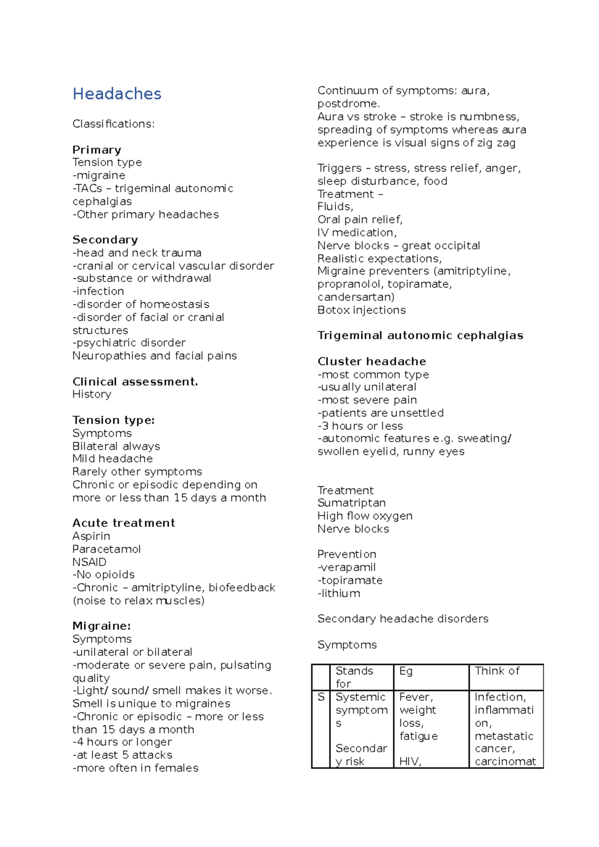 Headache Neurology Notes - MED-MB-S - QUB - Studocu