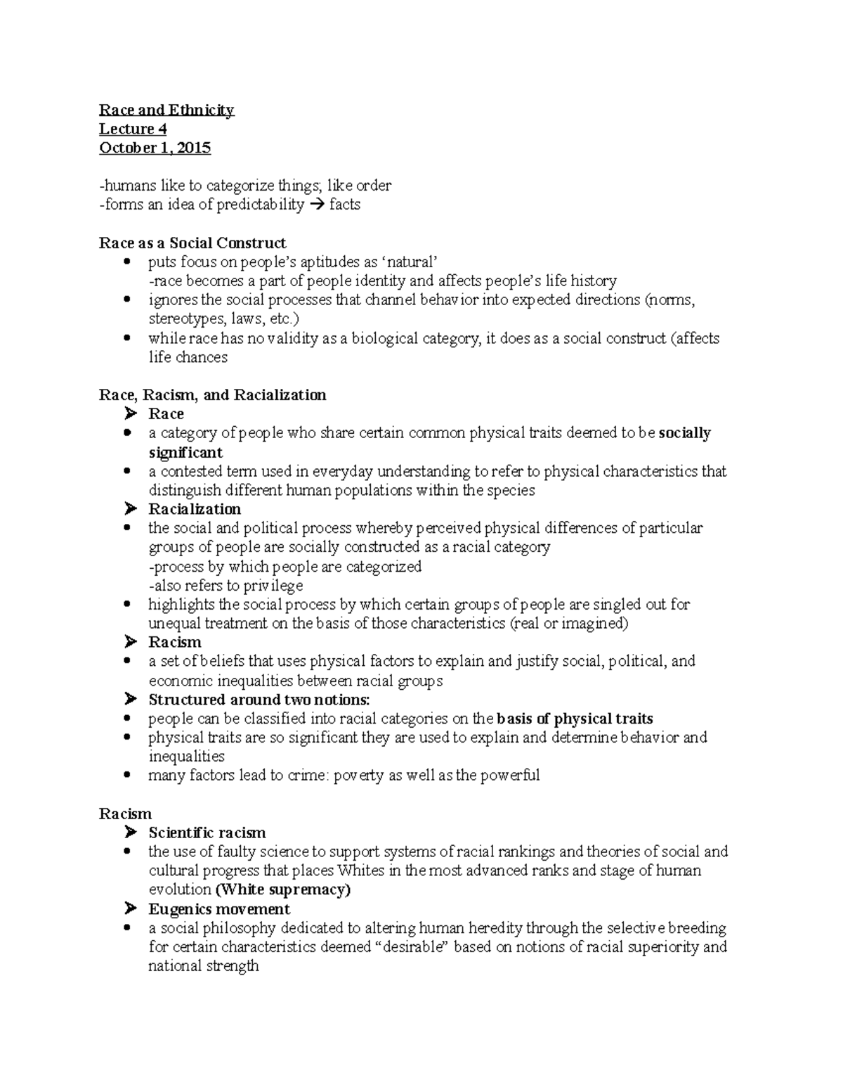 Race and Ethnicity-Lecture 4 - Race and Ethnicity Lecture 4 October 1 ...