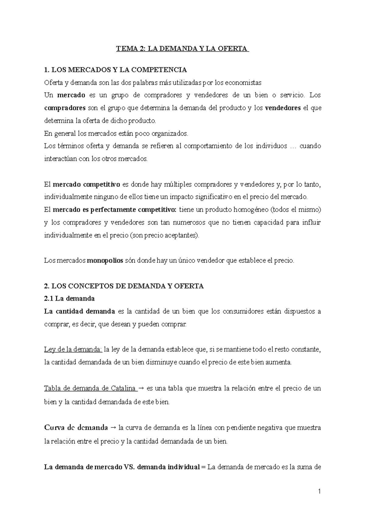 TEMA 2 LA Demanda Y LA Oferta - TEMA 2: LA DEMANDA Y LA OFERTA 1. LOS ...