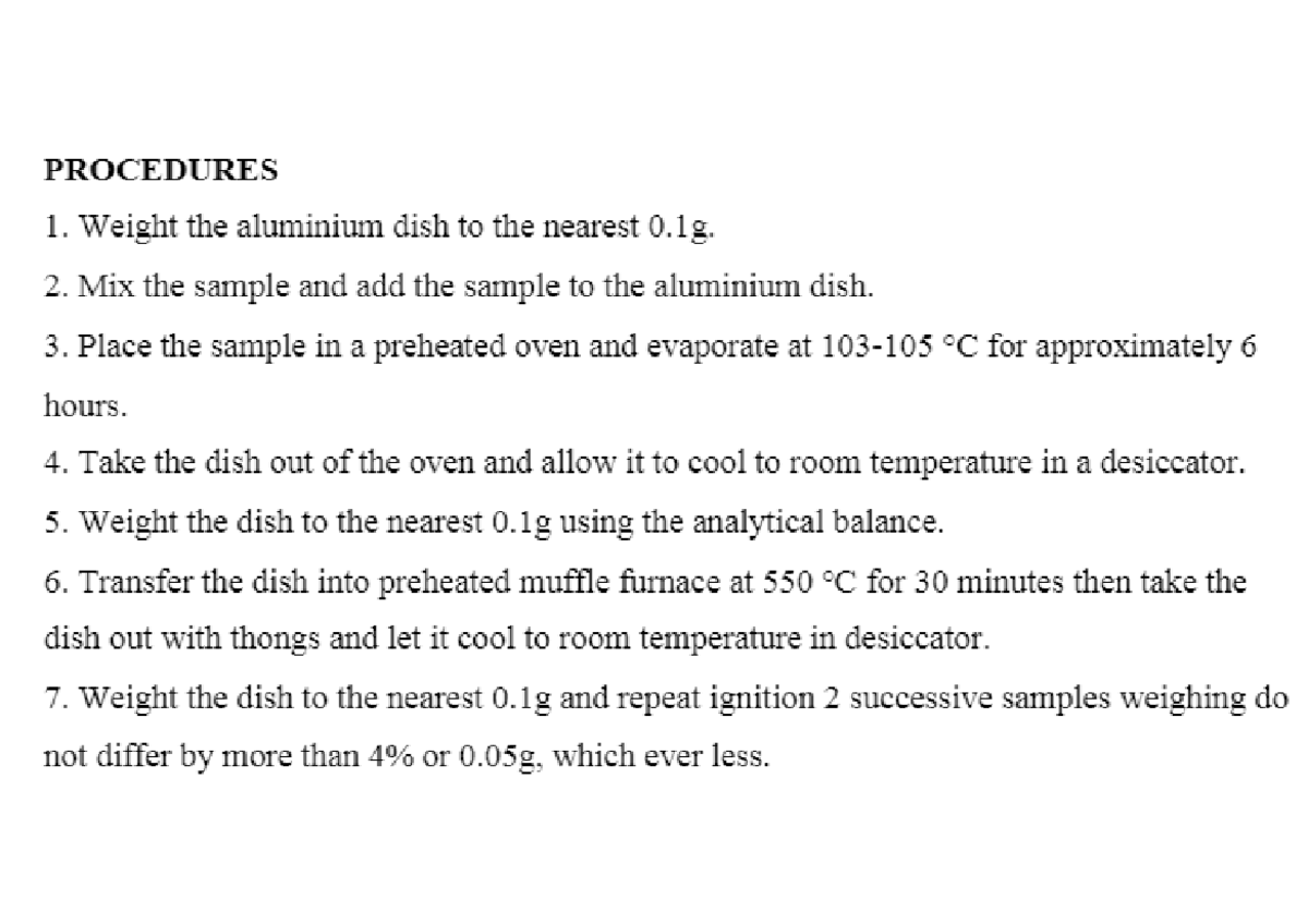 Procedure volatile suspended solid - Environmental Laboratory - Studocu