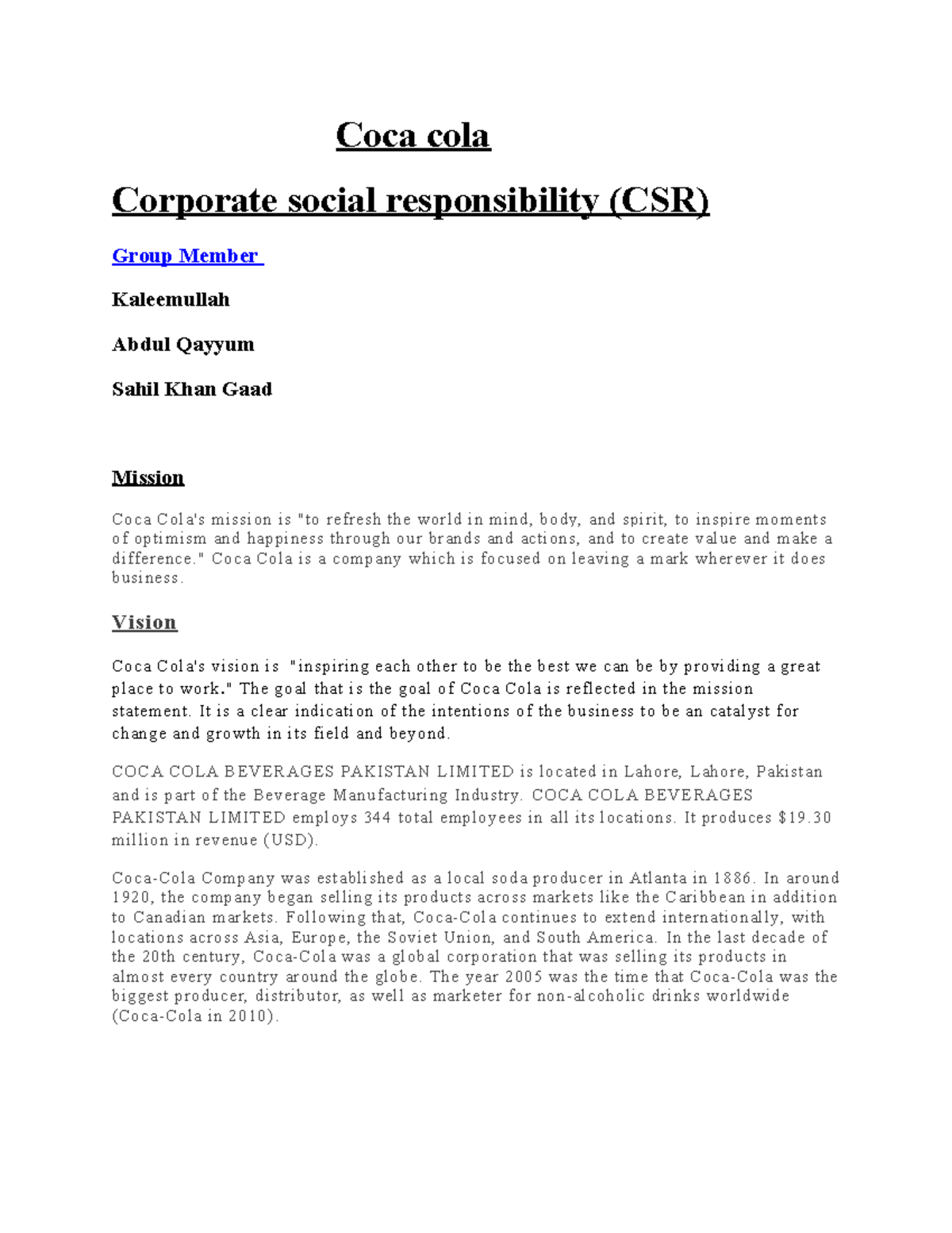 Corporate Social Responsibility (CSR) Of Coca Cola - Coca cola ...