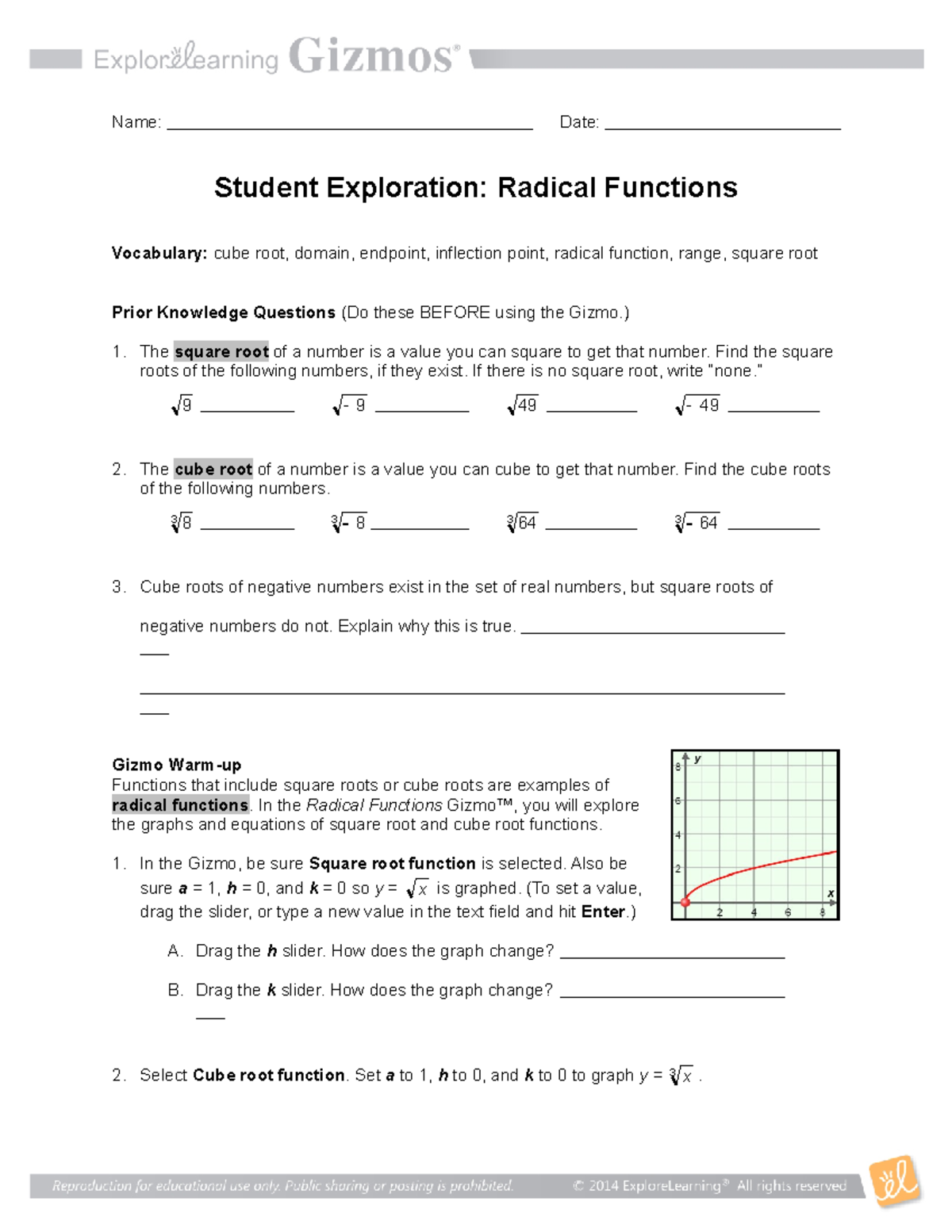 MCR3U-Unit1-Radical Functions SE - Name: Date: Student Exploration ...