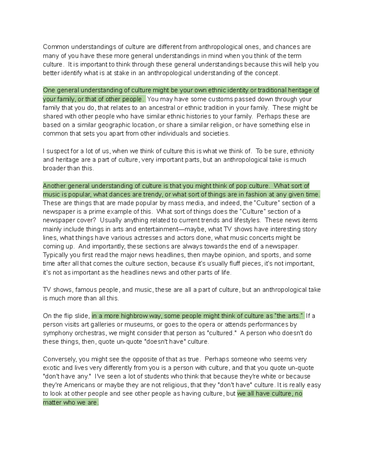 Anthropology lecture 3 pt 1 - Common understandings of culture are ...