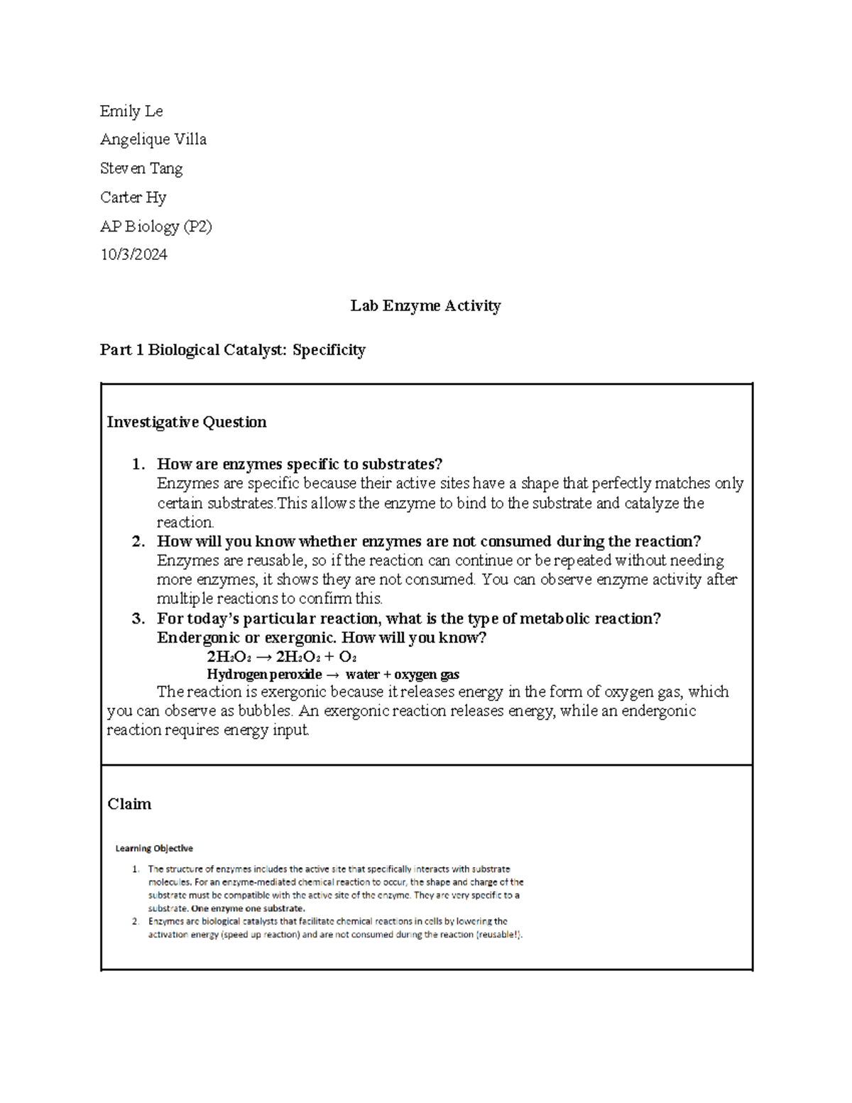 Enzyme Activity CER - Oveinsight into how things work for ap biology in ...