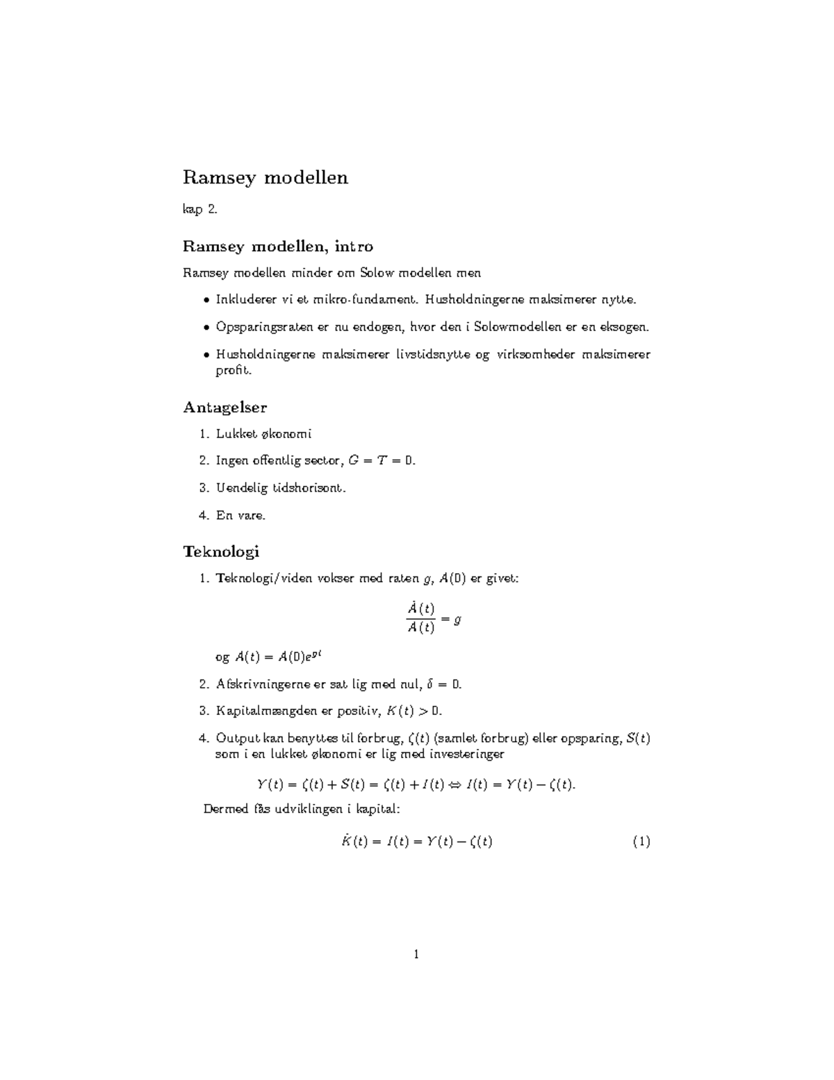 Kapitel 2 Ramsey 2023 - opgave - Ramsey modellen kap 2. Ramsey modellen ...
