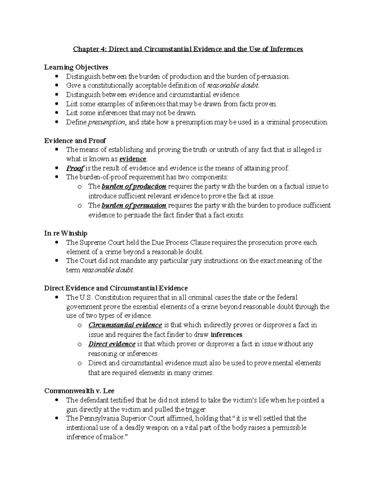 Chapter Four - Ch. 4 - Chapter 4: Direct and Circumstantial Evidence and the Use of Inferences ...