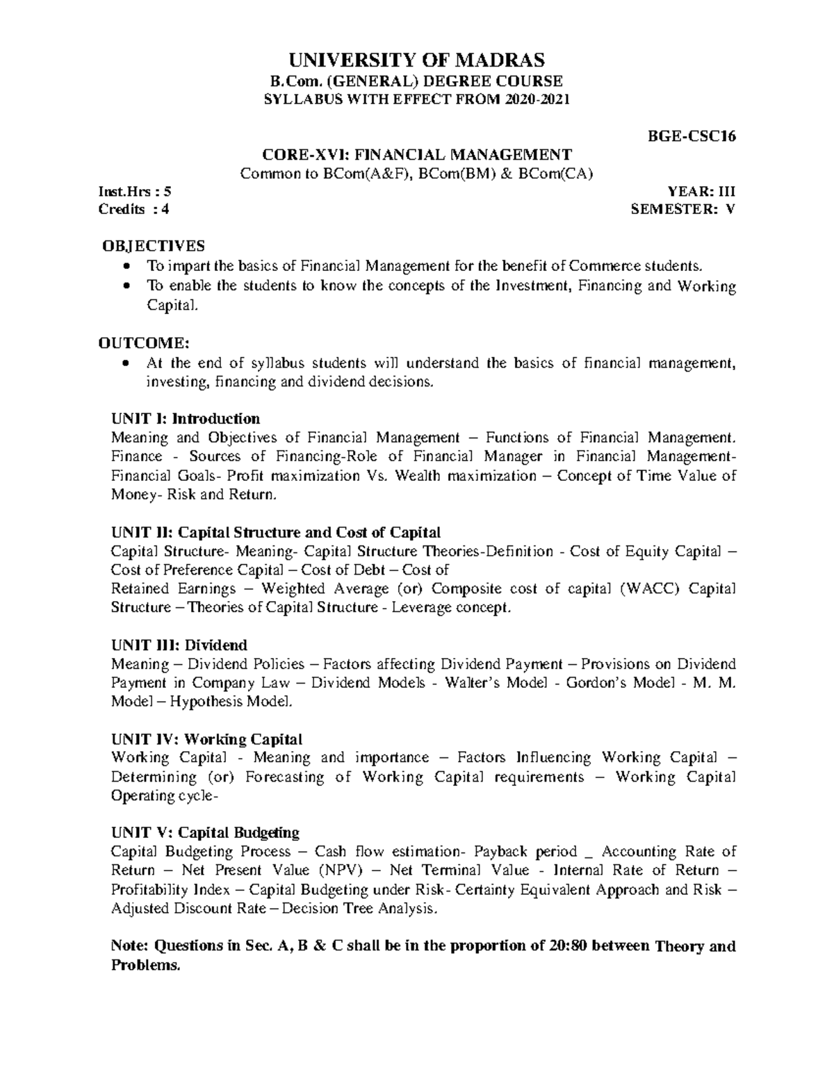 BGE-CSC16 - UNIVERSITY OF MADRAS B. (GENERAL) DEGREE COURSE SYLLABUS ...