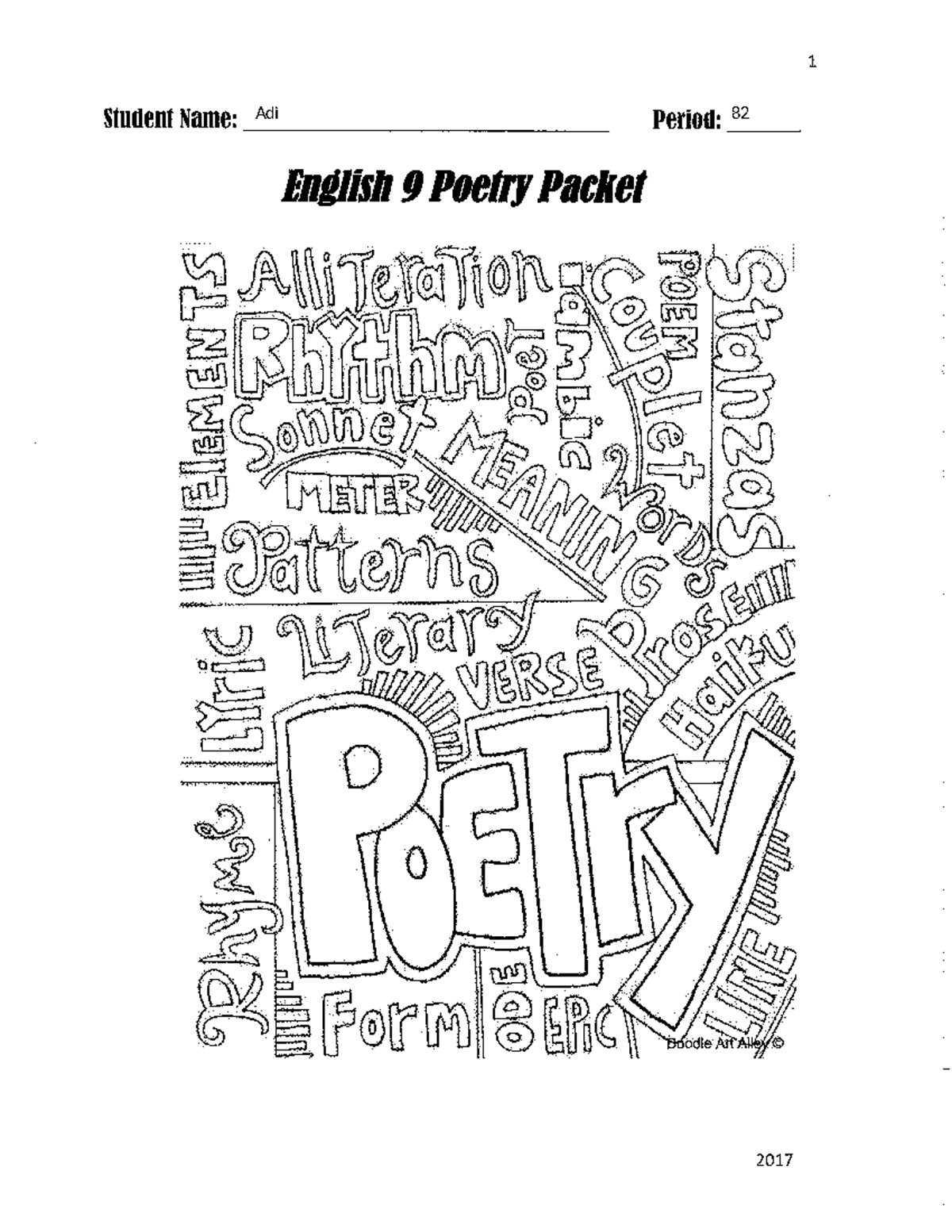 English 9 Peotry Packet - Student Name: Period: EnØls119Poe1rPacÆe 60B ...
